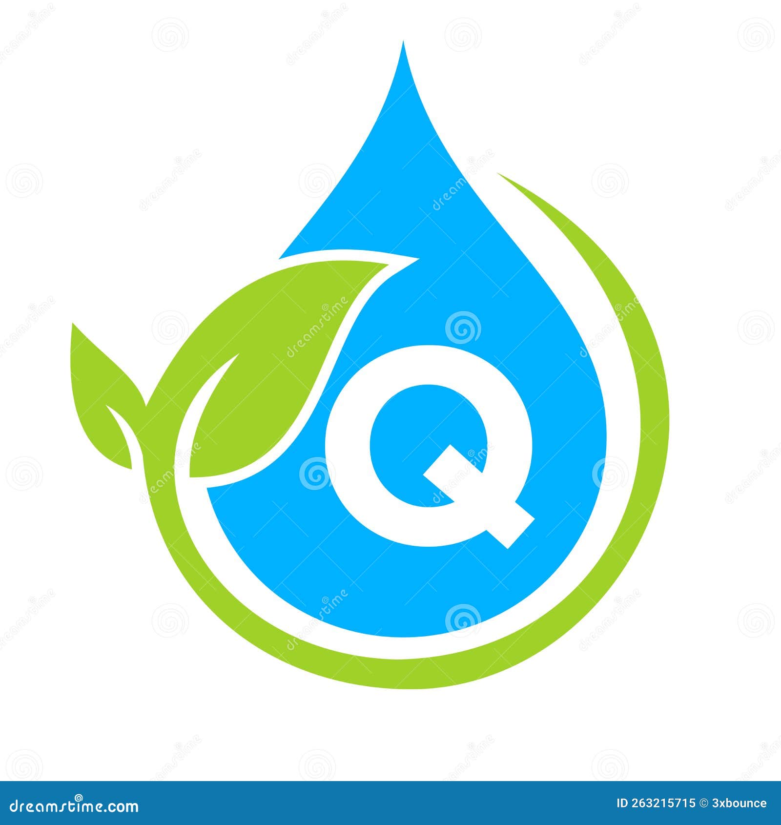 Eco Leaf and Water Drop Logo on Letter Q Template. Letter Q Water ...