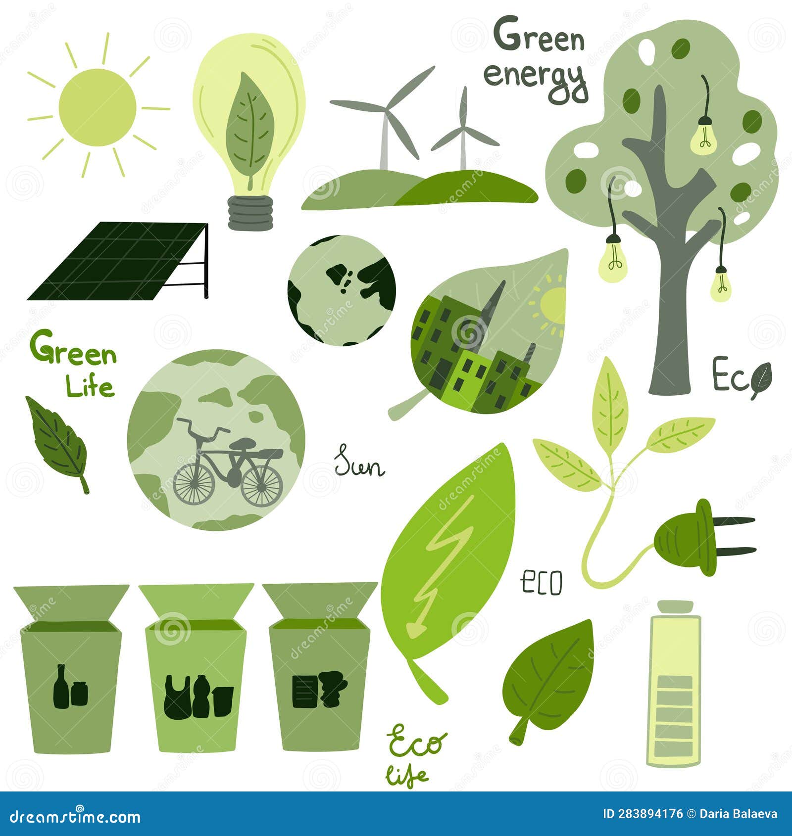 Eco Life Set Hand Drawn Icons Vector Stock Vector - Illustration of ...