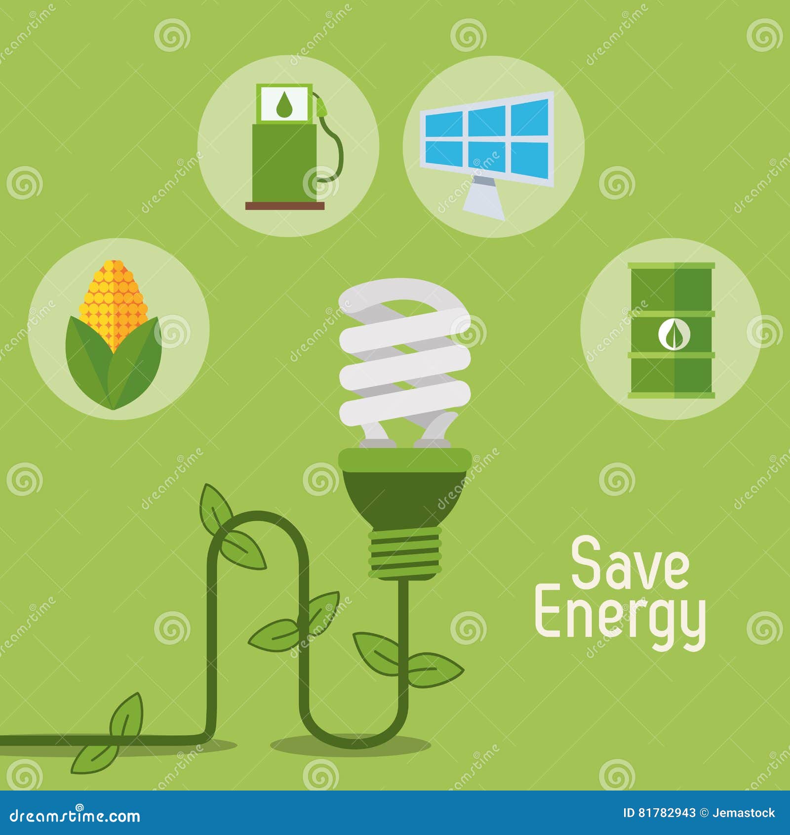 Eco Light Bulb Save Energy Items Stock Vector - Illustration of ...