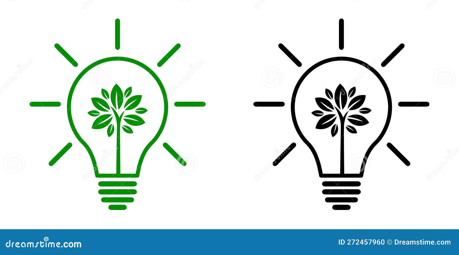 Eco Light Bulb with Tree Icon Set, Ecological Friendly and Sustainable ...