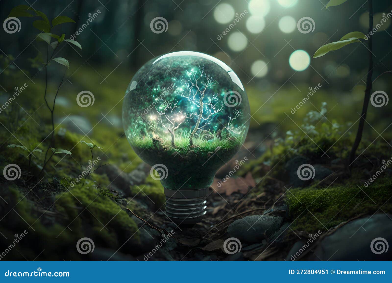 An Eco Magical Light Bulb Stands on the Ground, Save Energy Creative ...