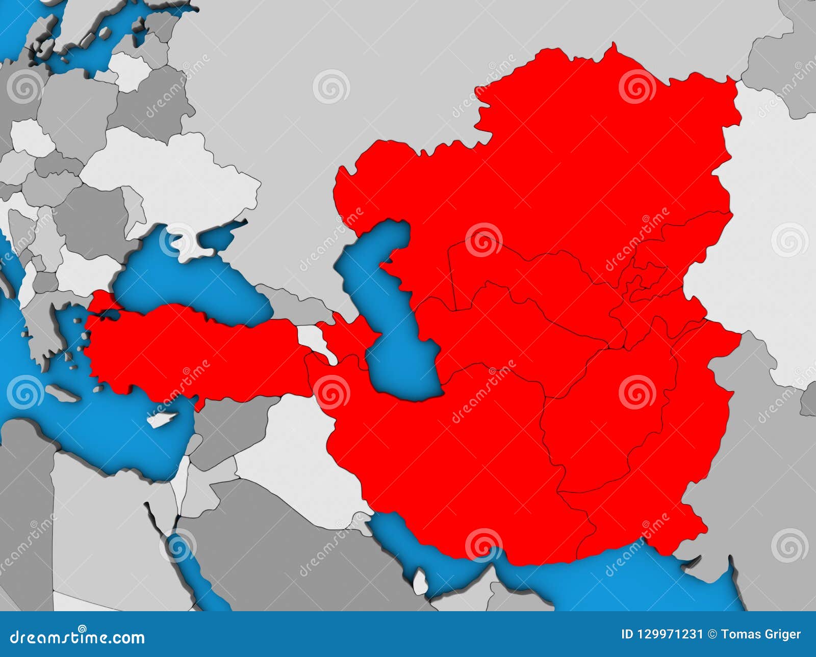 ECO Member States on 3D Map Stock Illustration - Illustration of ...