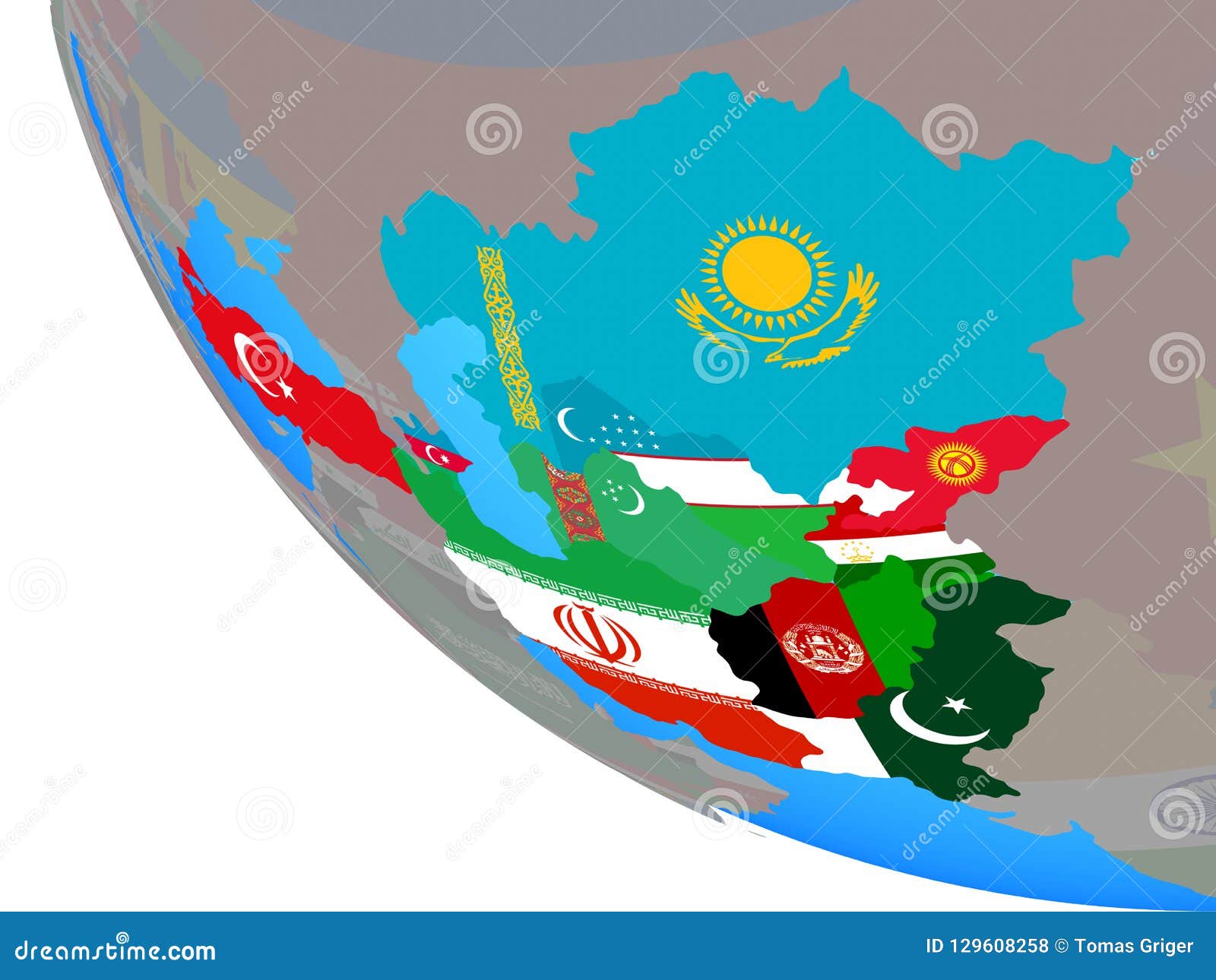ECO Member States with Flags on Globe Stock Illustration - Illustration ...