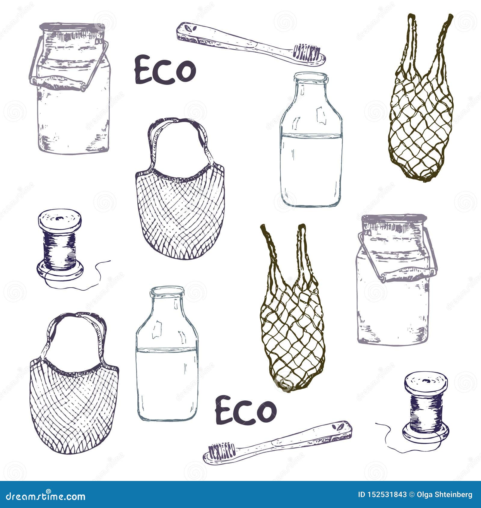 Eco Packaging And Zero Waste Sketch. Zero Waste Vector Illustration. Go ...