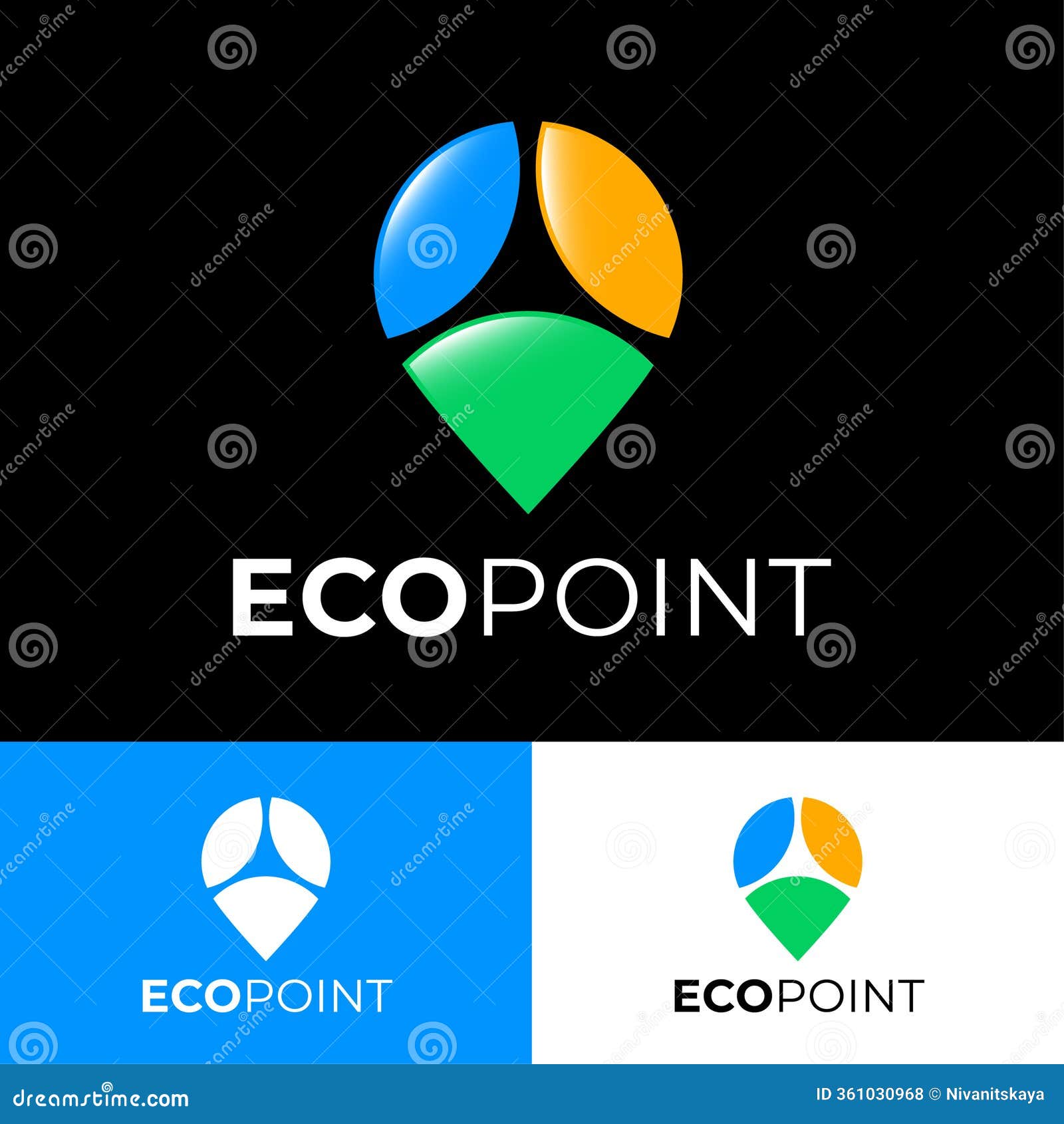 Eco Point Icon, Location Icon, Map Marker. 3 Colored Elements ...