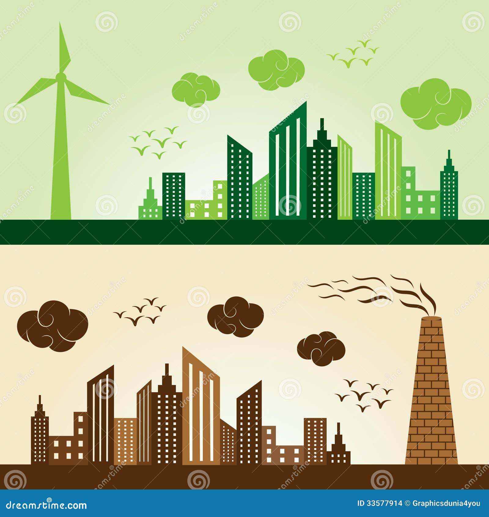 Eco and Polluted City Concept Background Stock Vector - Illustration of ...