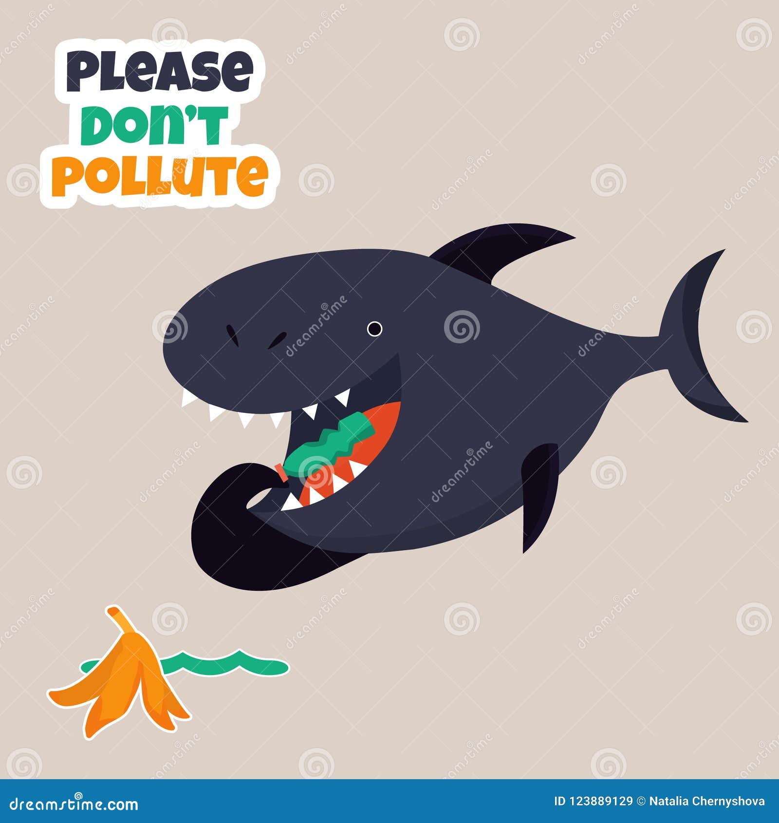 Eco Poster Stop Pollution With Cartoon Shark | CartoonDealer.com #123889129