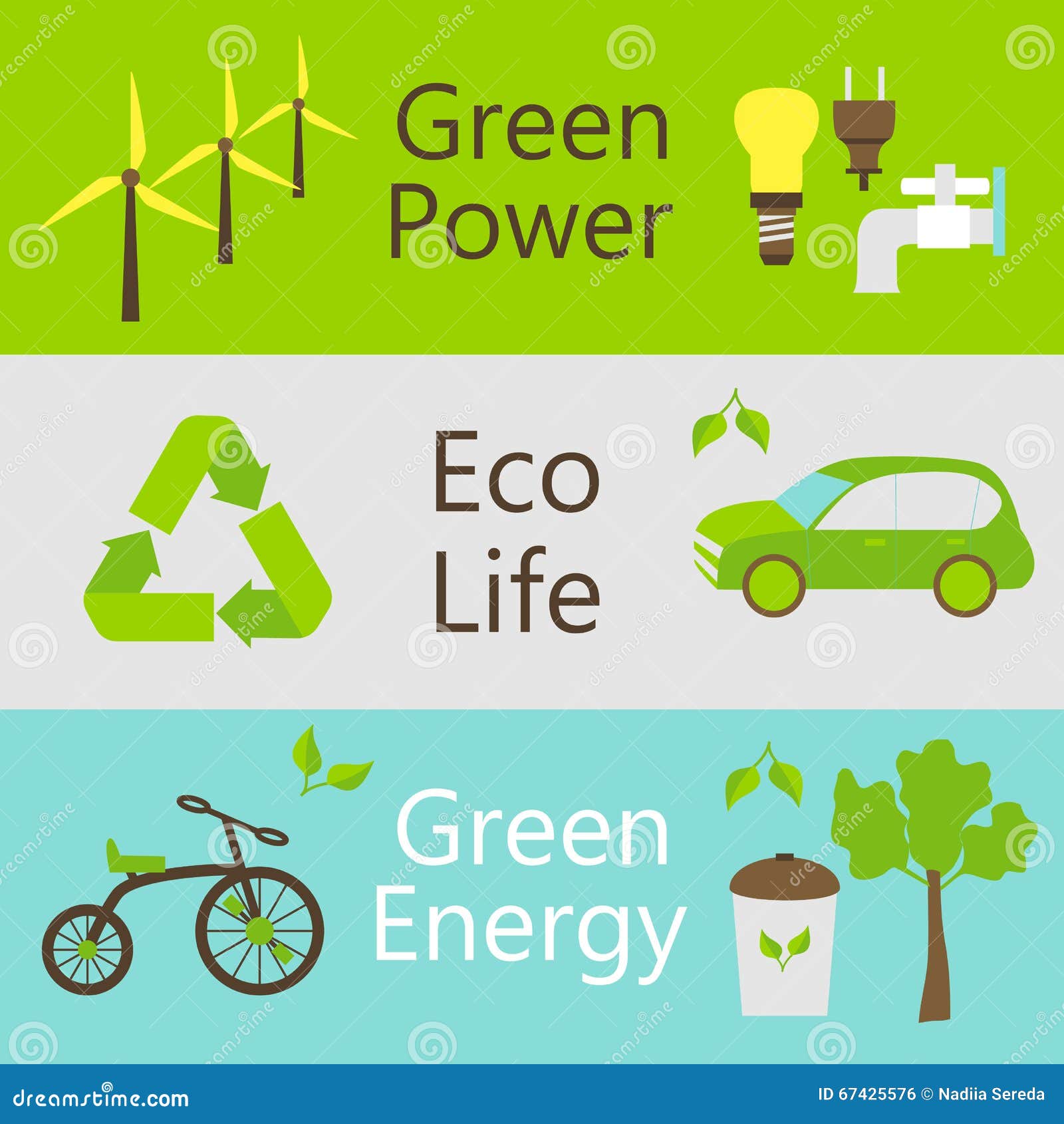 Eco Power Objects Colorful Web Banners Set Stock Vector - Illustration ...