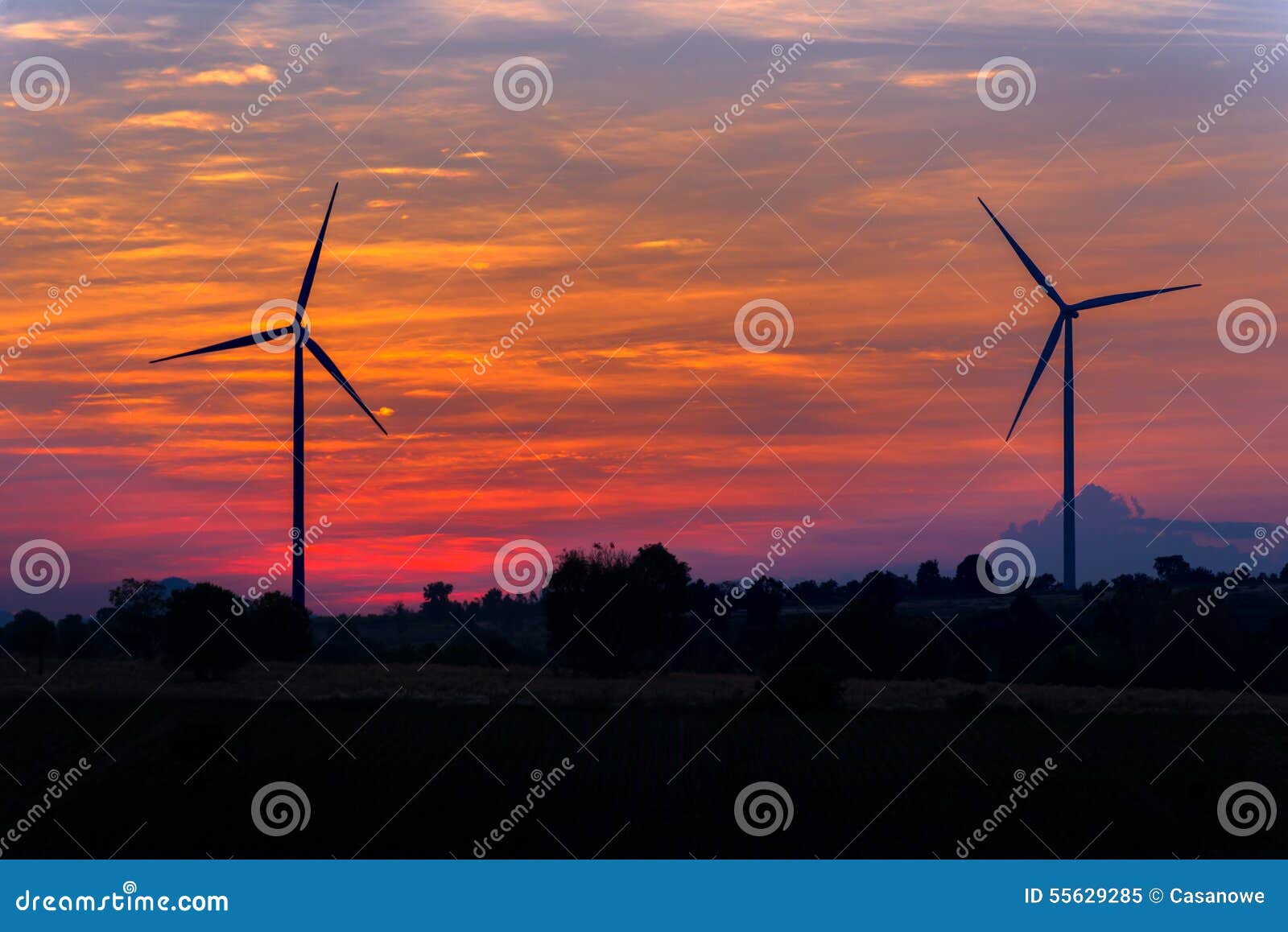 Eco Power in Wind Turbine Farm with Sunset Stock Image - Image of ...