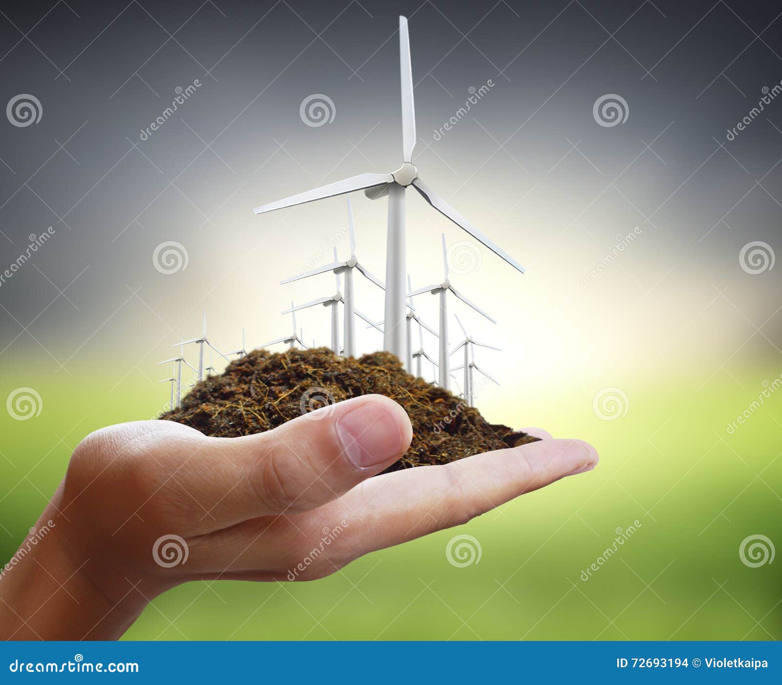 Eco Power, Wind Turbines in Hand Stock Illustration - Illustration of ...