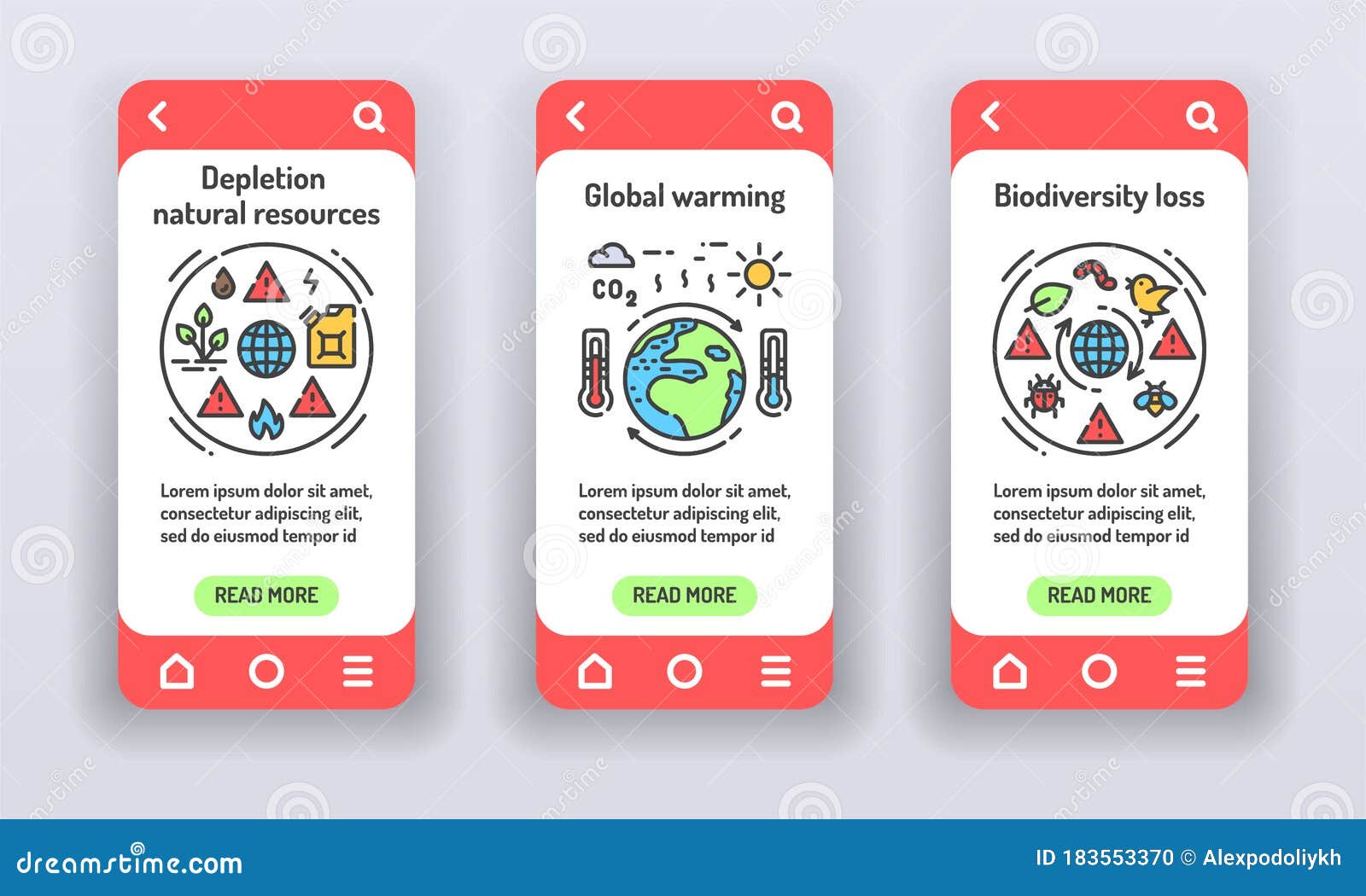 Eco Problems on Mobile App Onboarding Screens. Environmental Issue ...