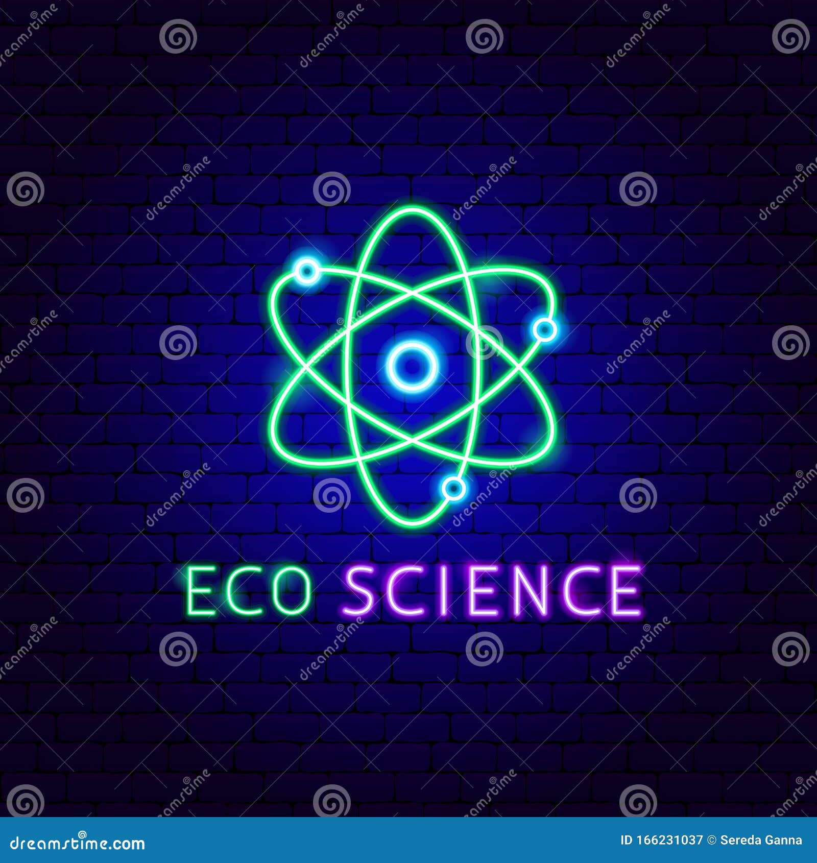 Eco Science Neon Label stock vector. Illustration of atom - 166231037