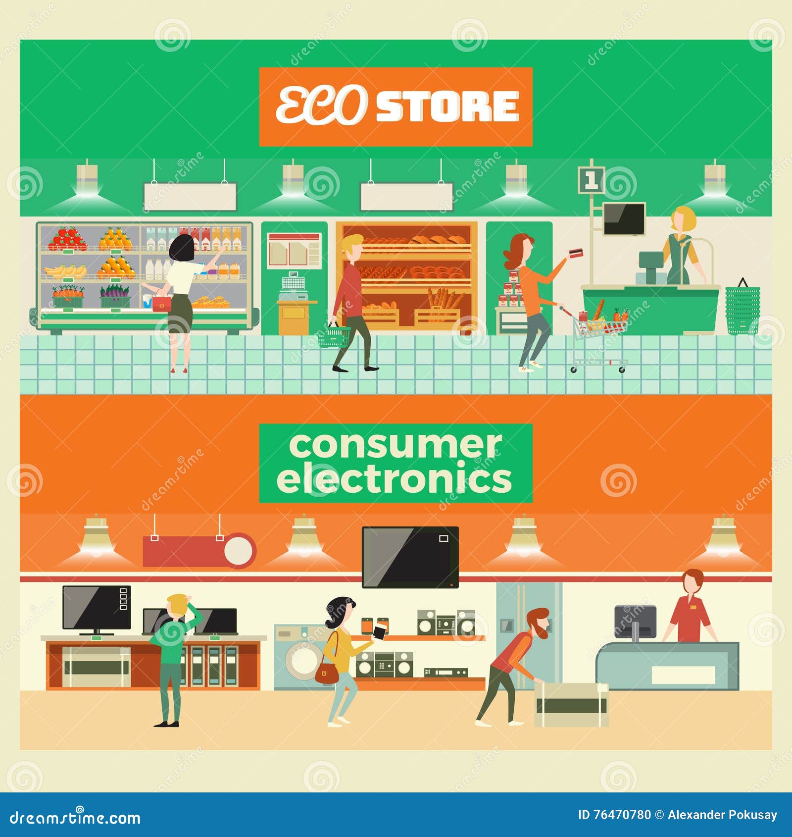 Eco Shop and Electronic Vector Illustration Stock Vector - Illustration ...
