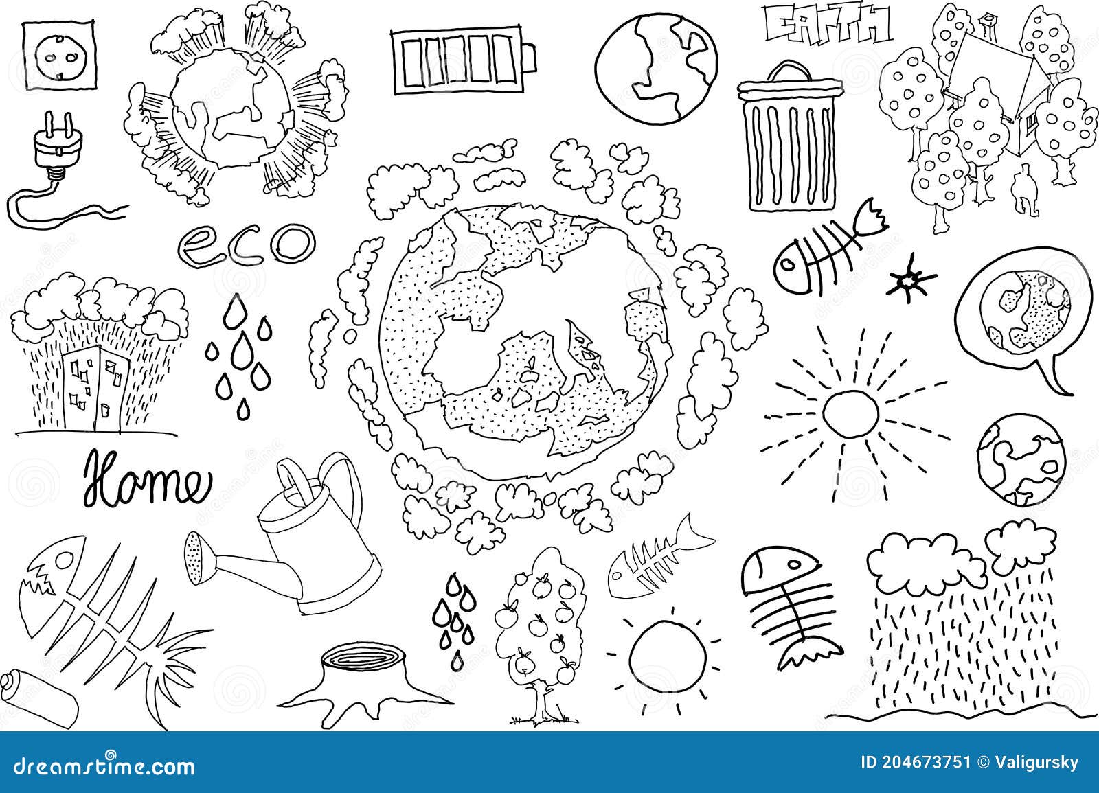 Many Sketches and Doodles Regarding Ecology and Environment Stock ...