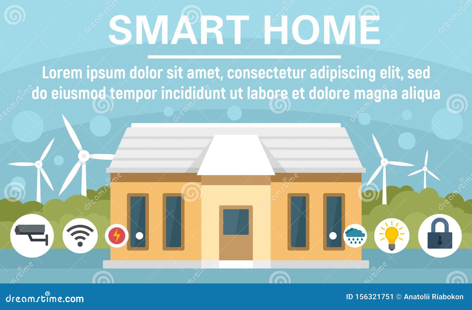 Eco Smart Home Concept Banner, Flat Style Stock Vector - Illustration ...