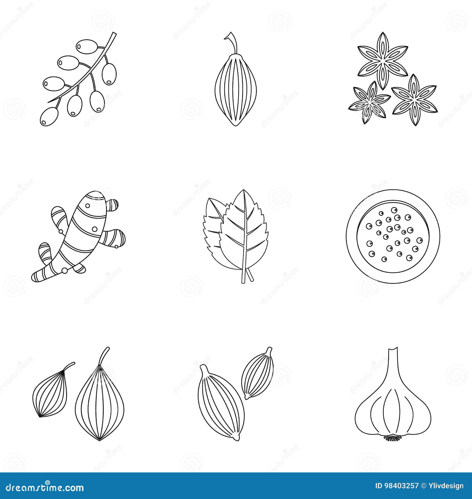 Eco Spices Icon Set, Outline Style Stock Vector - Illustration of ...