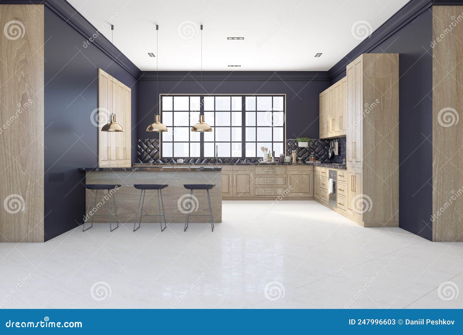 Eco Style Spacious Kitchen Area Interior Design with Wooden Kitchen Set ...