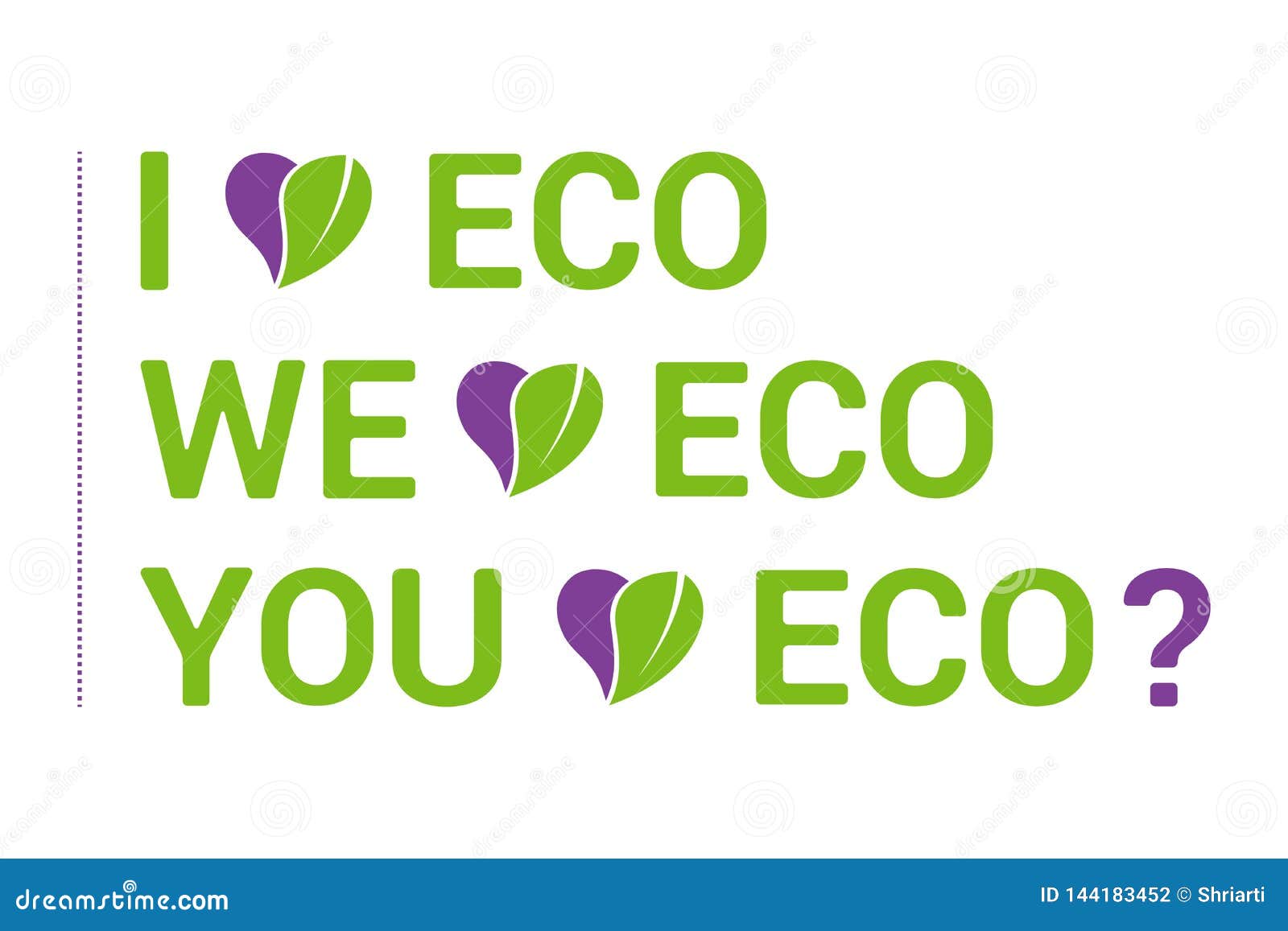 Colorful Typography I Love Eco Set, Heart with Green Organic Leave ...