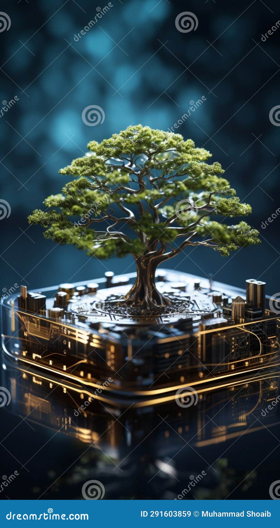 Eco-tech Partnership Tree on Earth, Blue Backdrop Showcasing Green ...