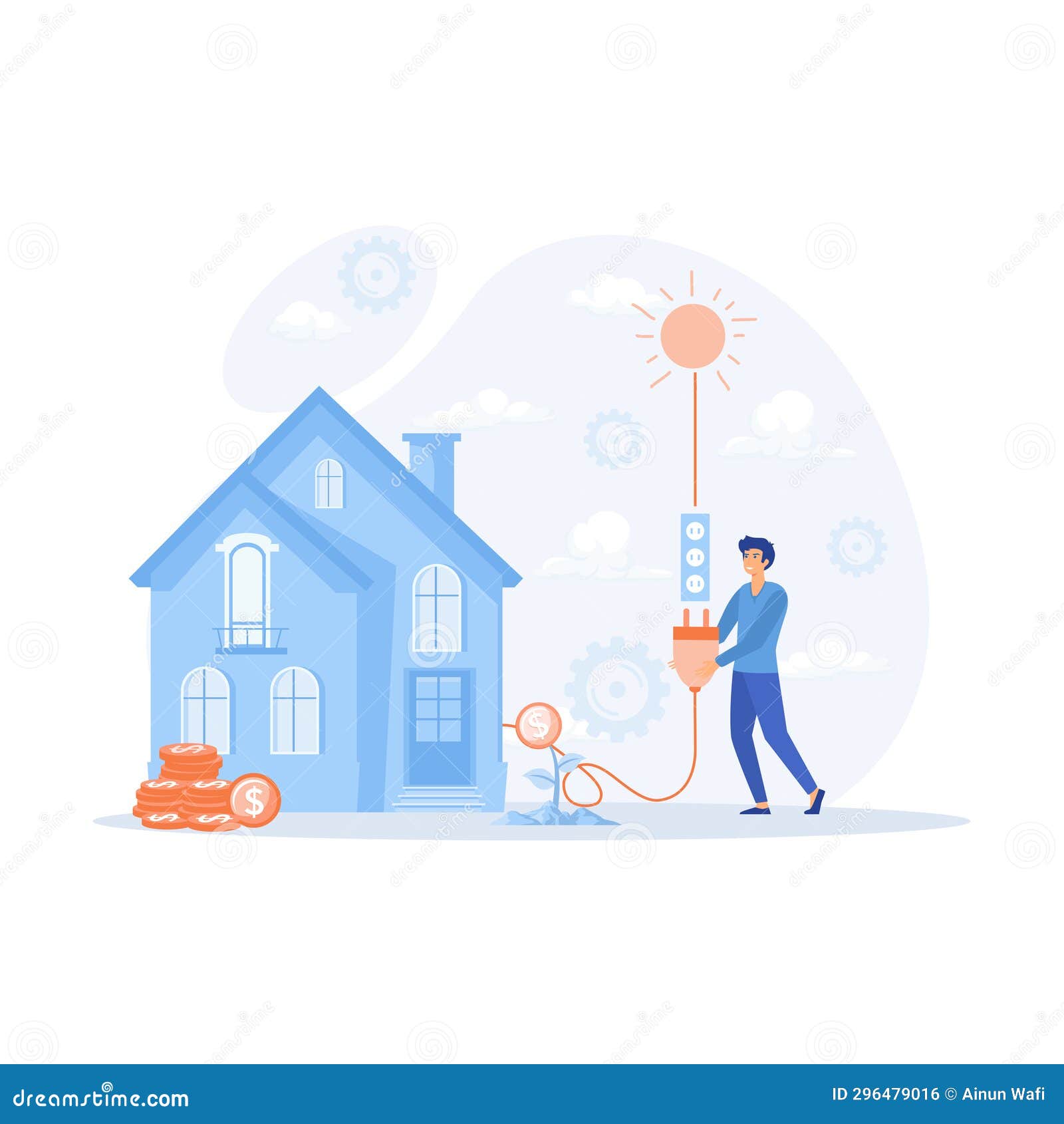 Connecting Plug And Electrical Extension Cable Illustration. White ...