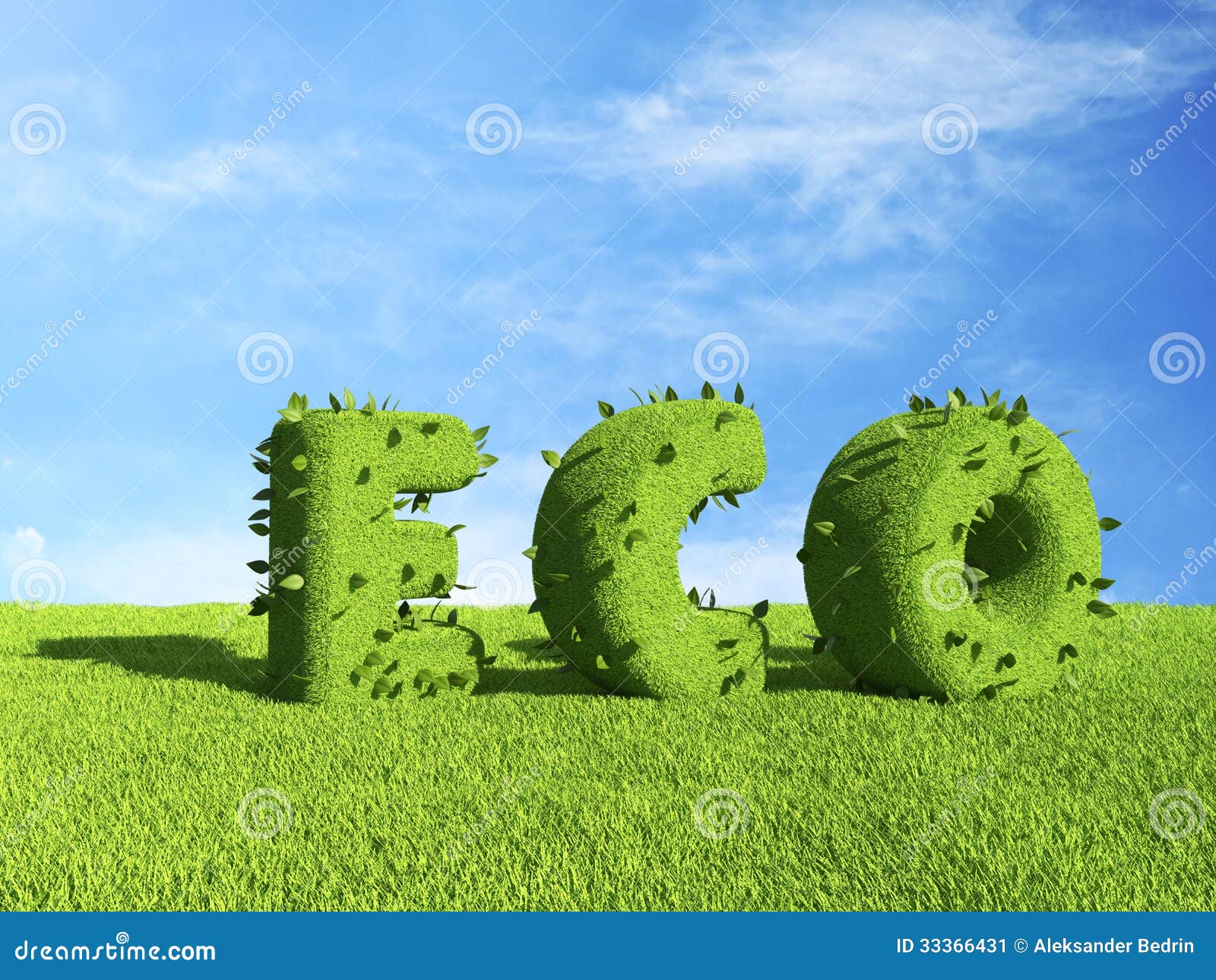 ECO Text on Grass Field. Ecology 3D Stock Illustration - Illustration ...