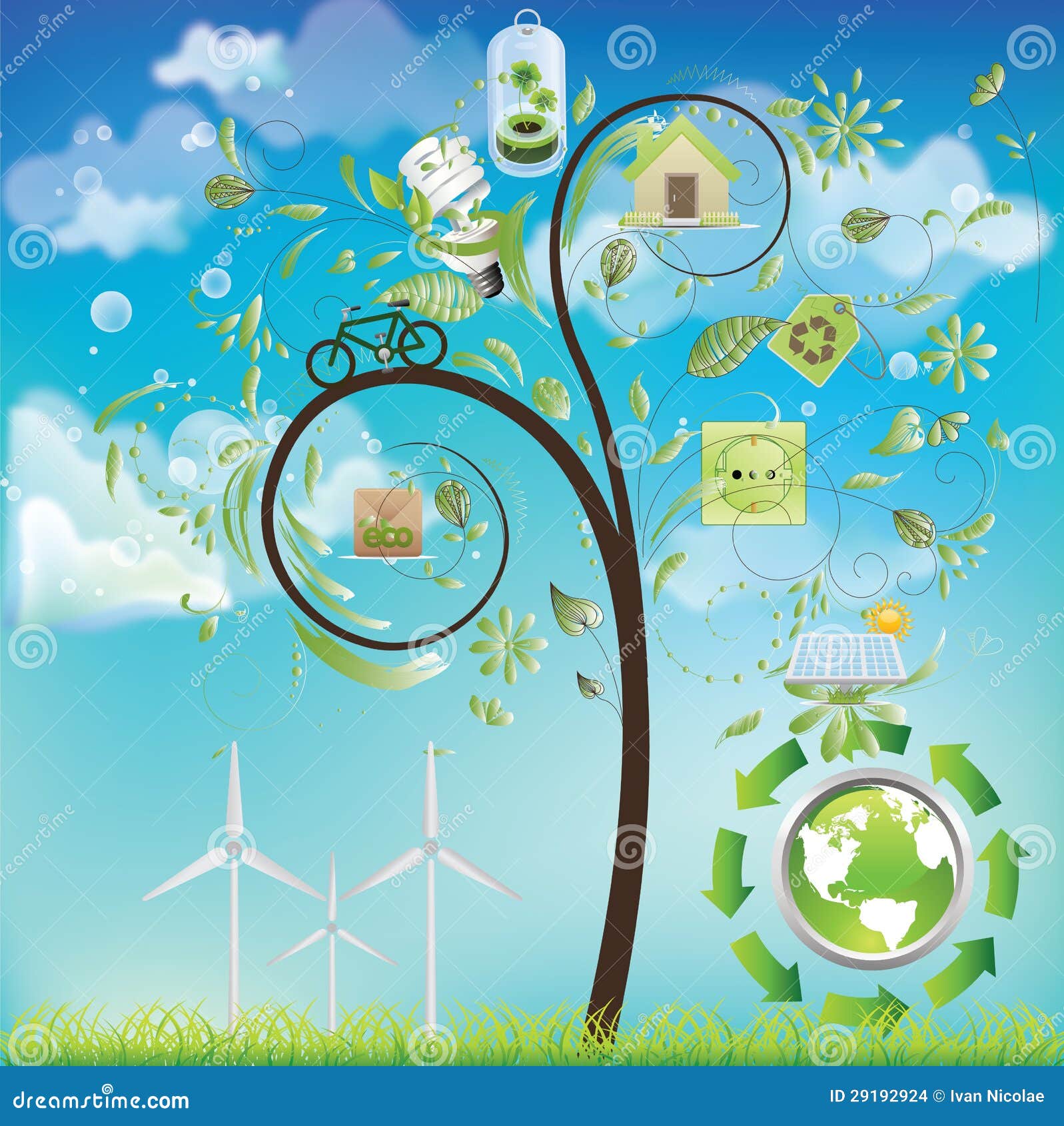 Eco tree stock vector. Illustration of clip, modern, globe - 29192924