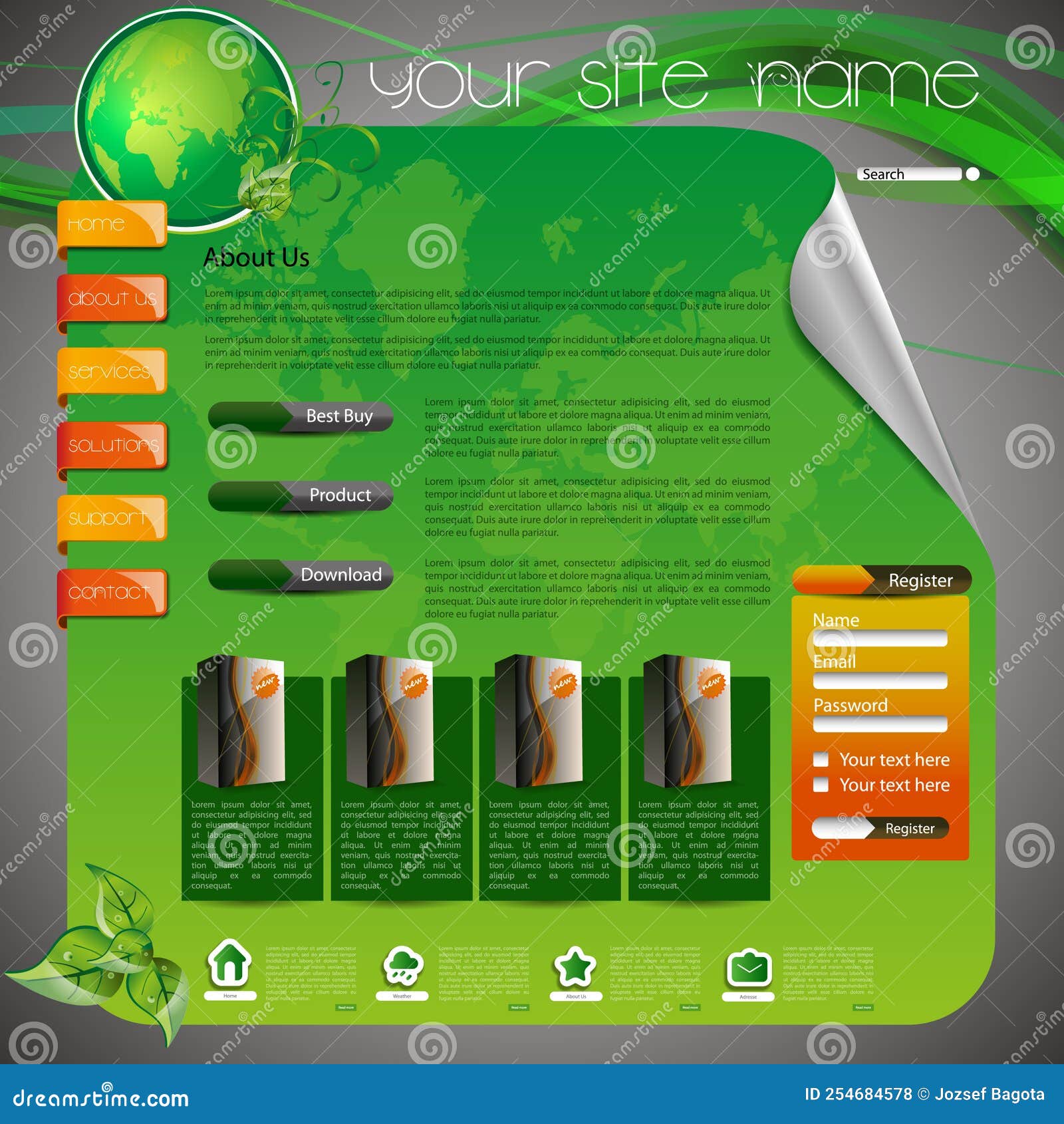 Eco Website Template stock vector. Illustration of glossy - 254684578