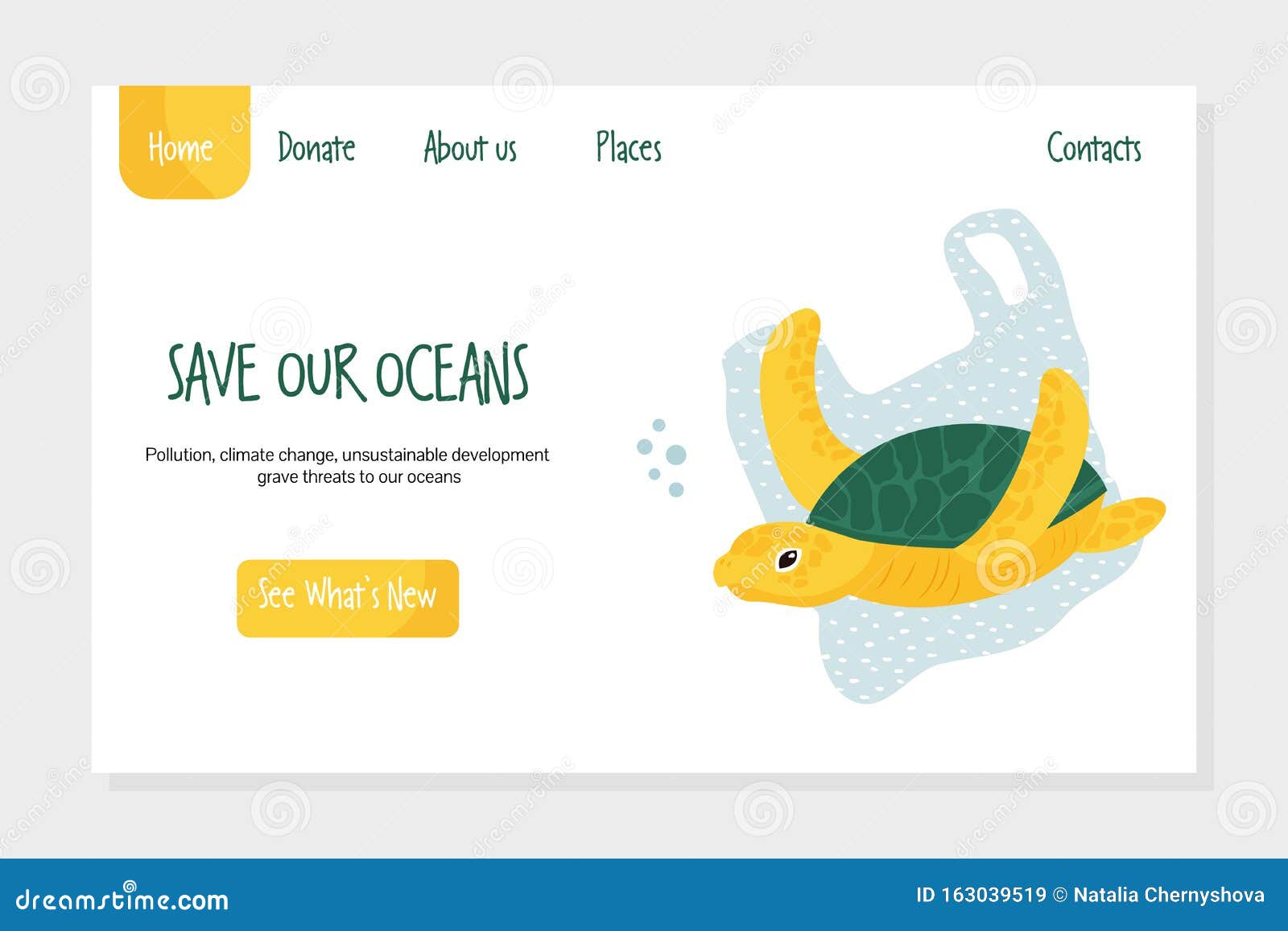 Eco Website Template with Turtle. Stop Plastic Stock Vector ...