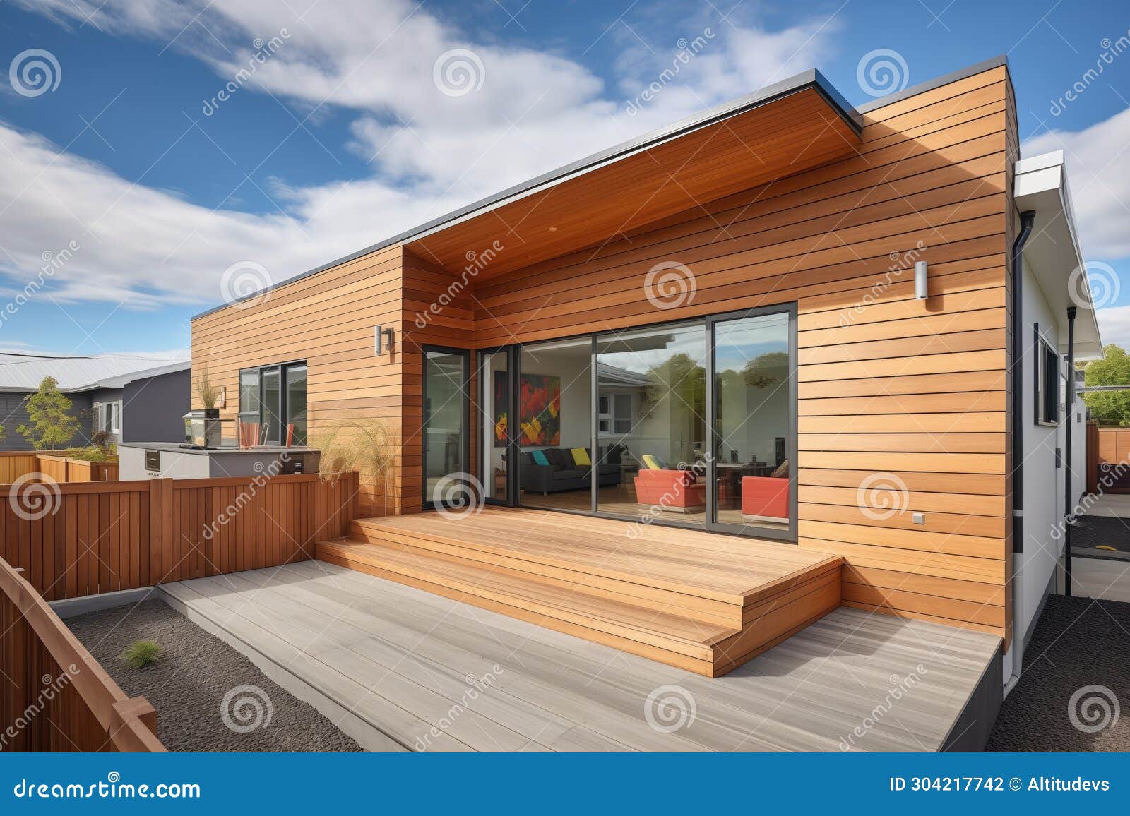 Ecohouse with Natural Wood Cladding Stock Photo - Image of modern ...