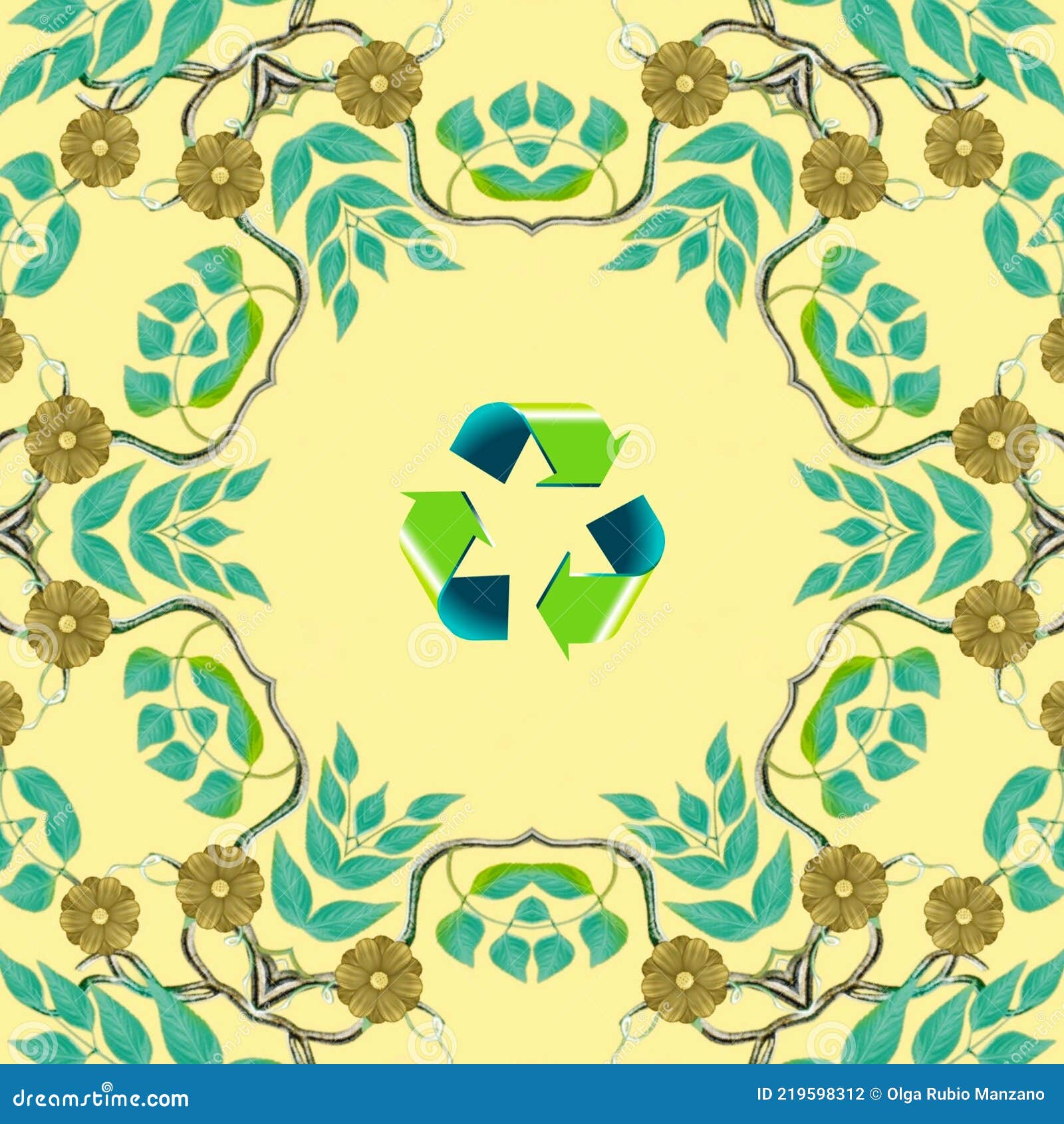 Ecologic Background with Flowers with Recycle Symbol and Butterflies ...