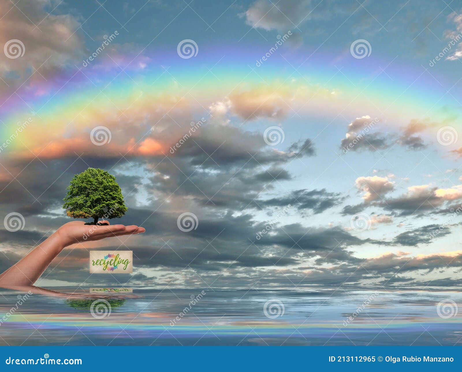 Ecologic Background with Recycle Symbol, Planet Earth and Rainbow in ...
