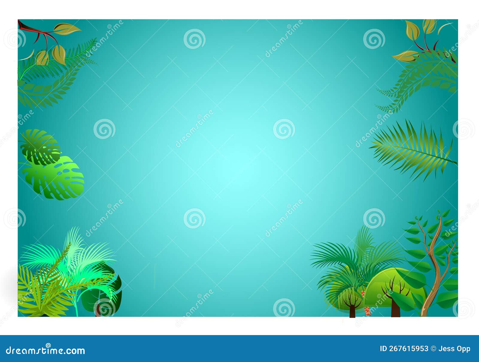 Ecological Background with Bush, Trees and Foliage in the Corners and ...