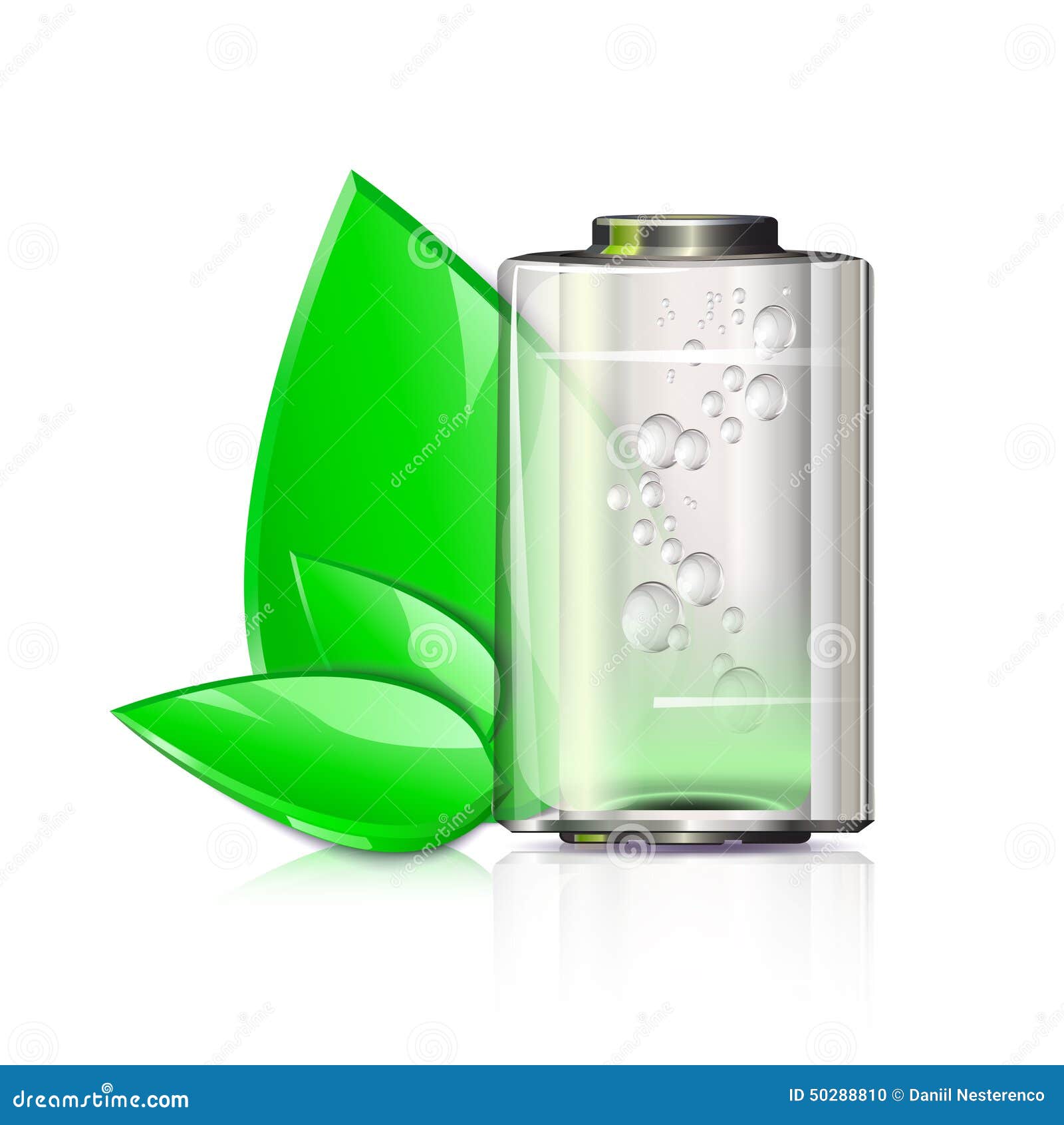 Ecological Battery with Leaves Stock Illustration - Illustration of ...