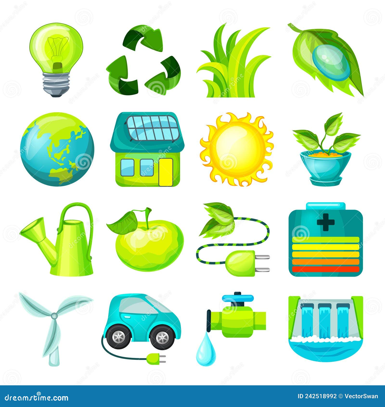 Ecological Cartoon Icons Collection Stock Vector - Illustration of ...