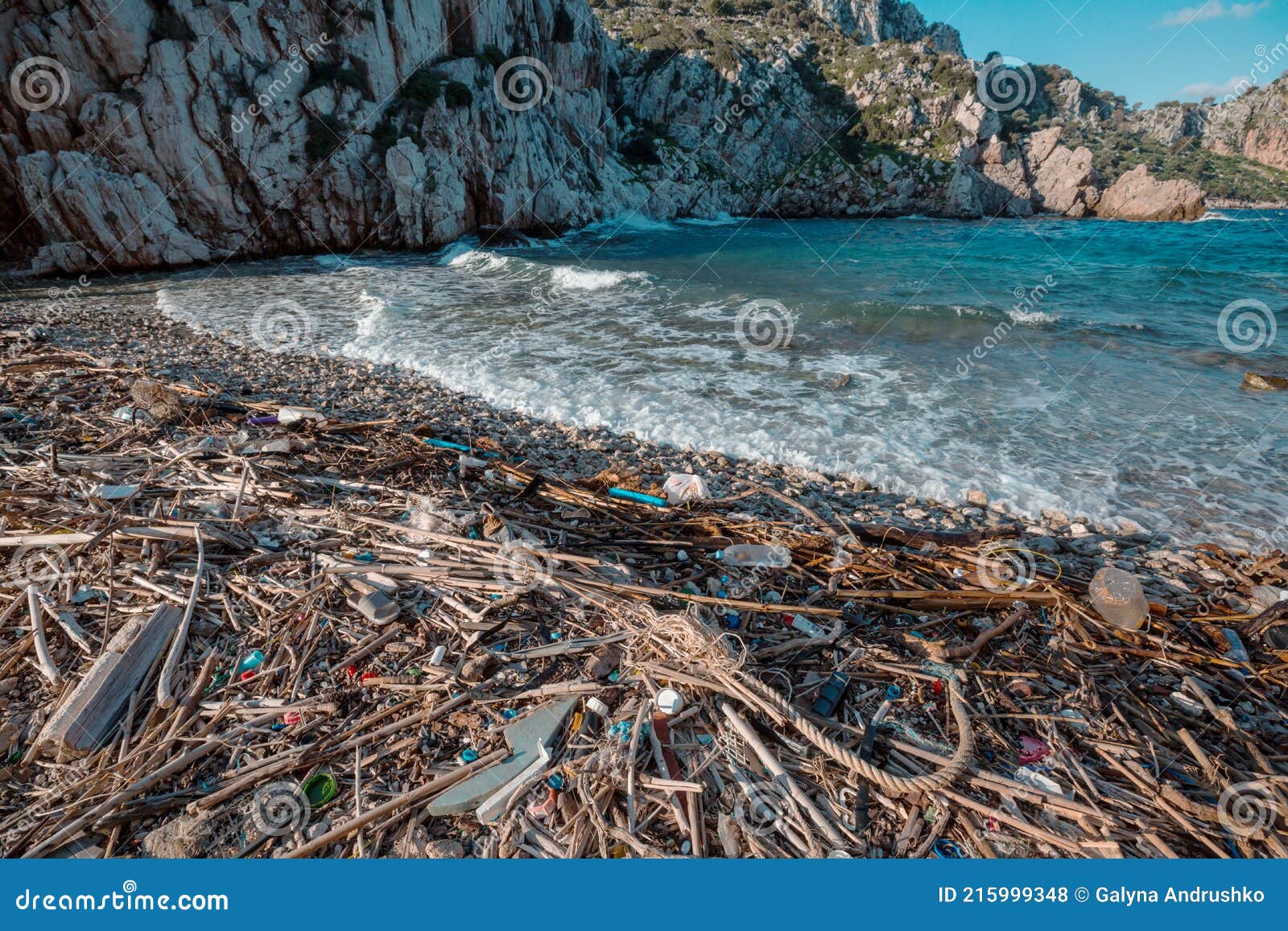 Trash on the beach stock photo. Image of coast, ecology - 215999348