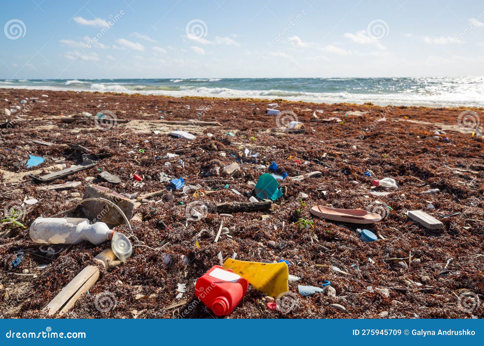 Trash on the beach stock image. Image of ocean, human - 275945709
