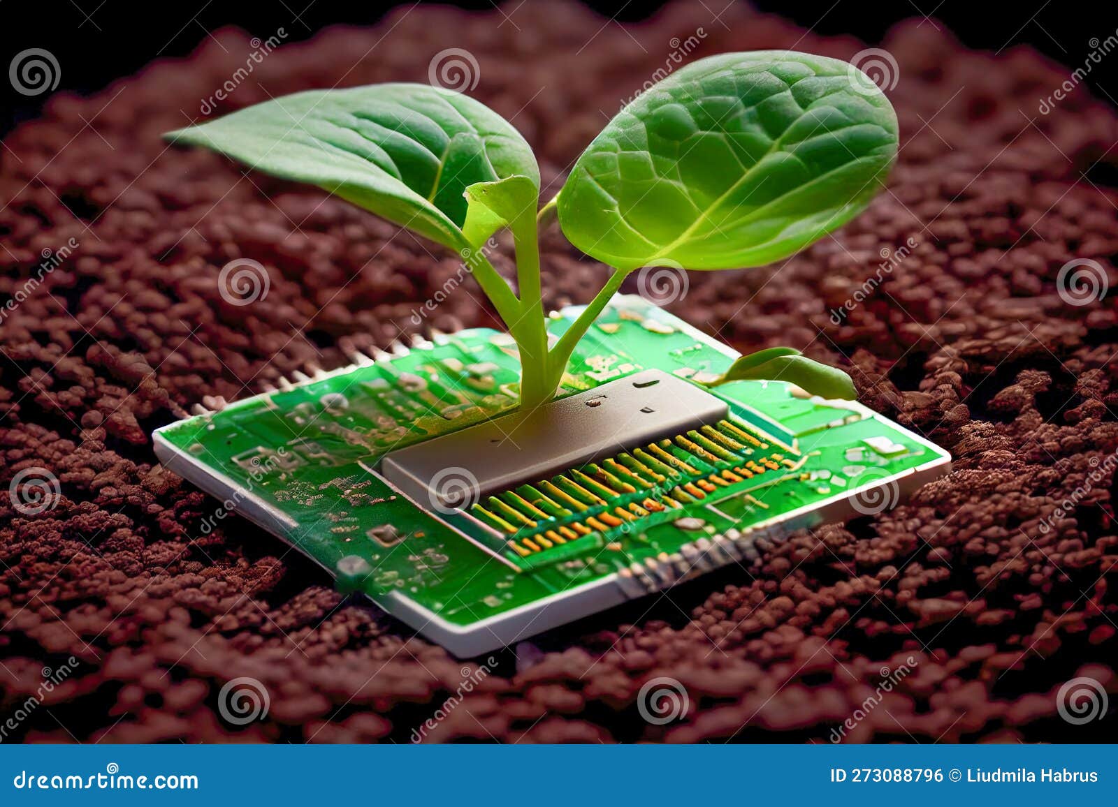Ecological Concert. Green Sprout from a Computer Processor Stock ...