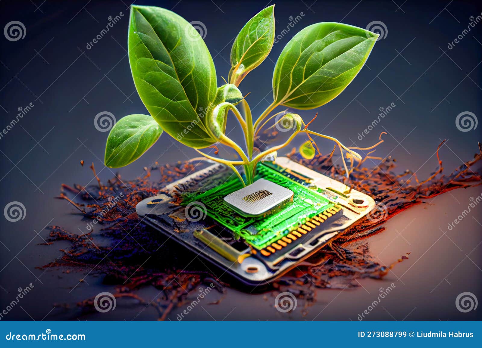 Ecological Concert. Green Sprout from a Computer Processor Stock ...