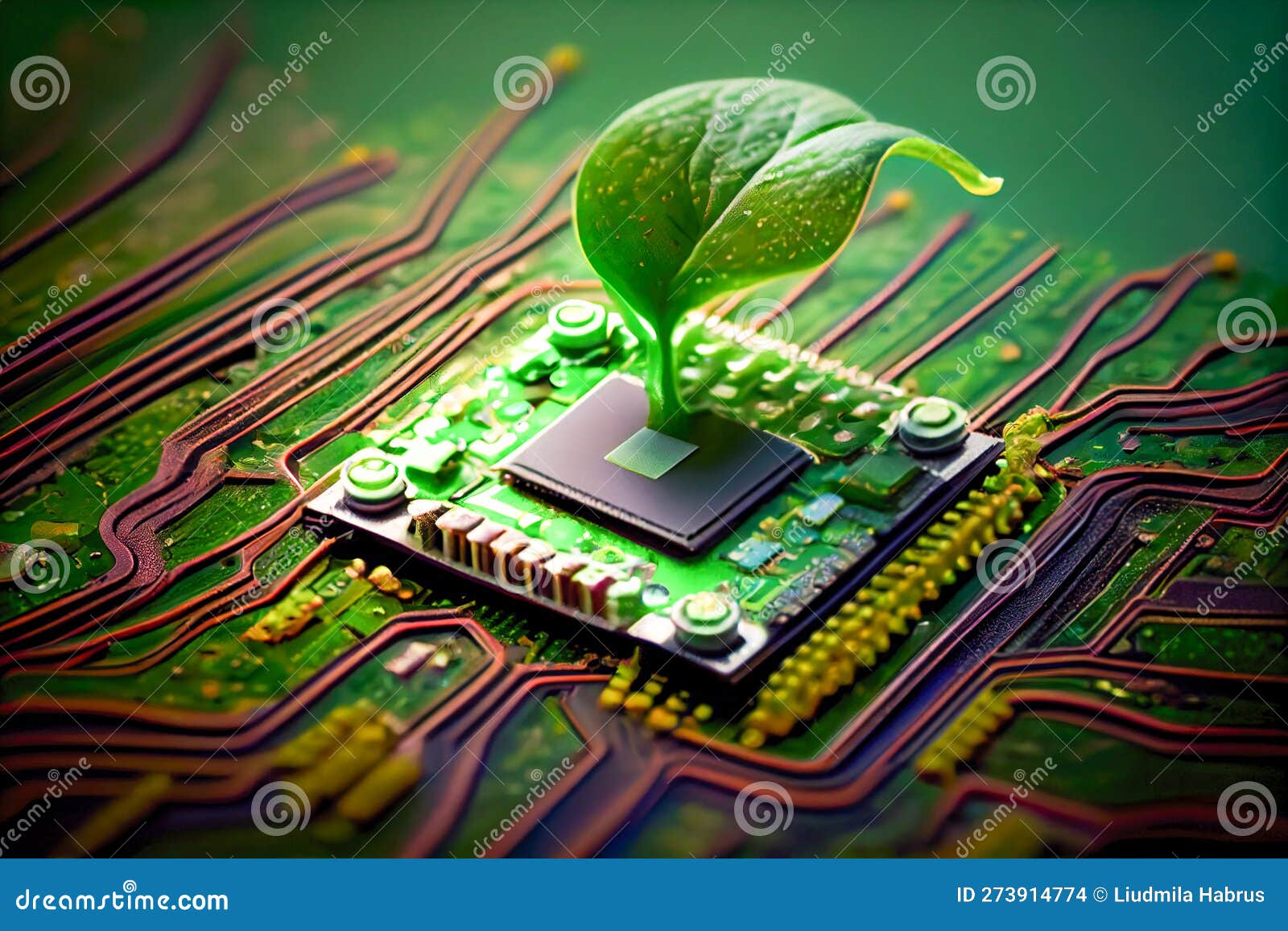 Ecological Concert. Green Sprout from a Computer Processor Stock Photo ...