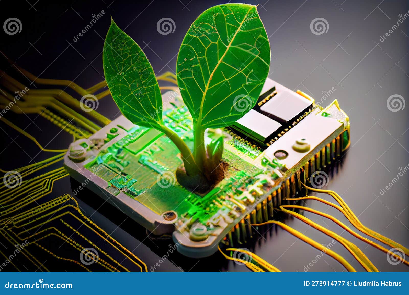 Ecological Concert. Green Sprout from a Computer Processor Stock Image ...