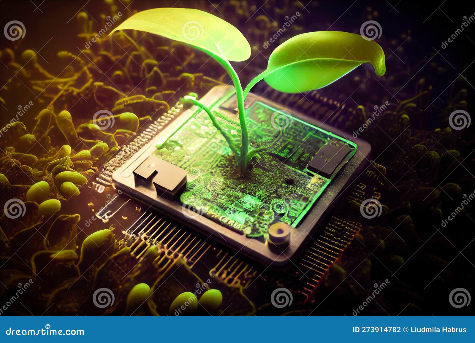 Ecological Concert. Green Sprout from a Computer Processor Stock Photo ...