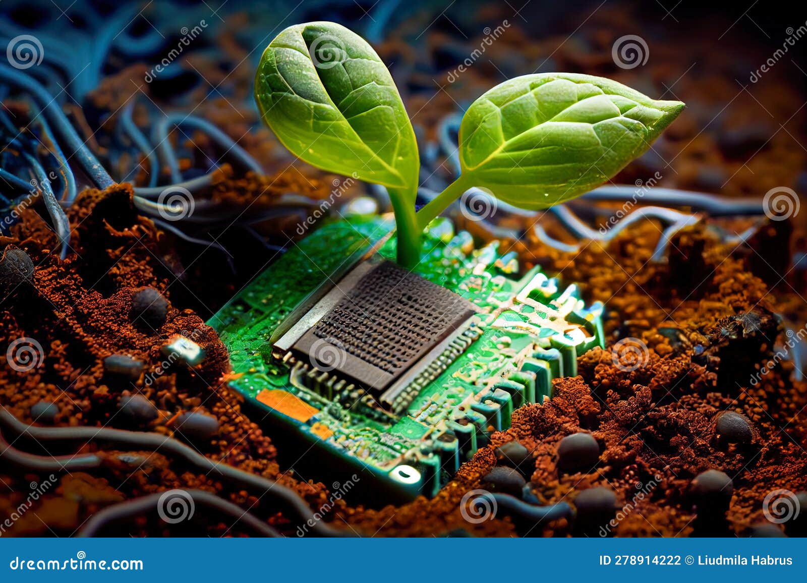 Ecological Concert. Green Sprout from a Computer Processor Stock ...