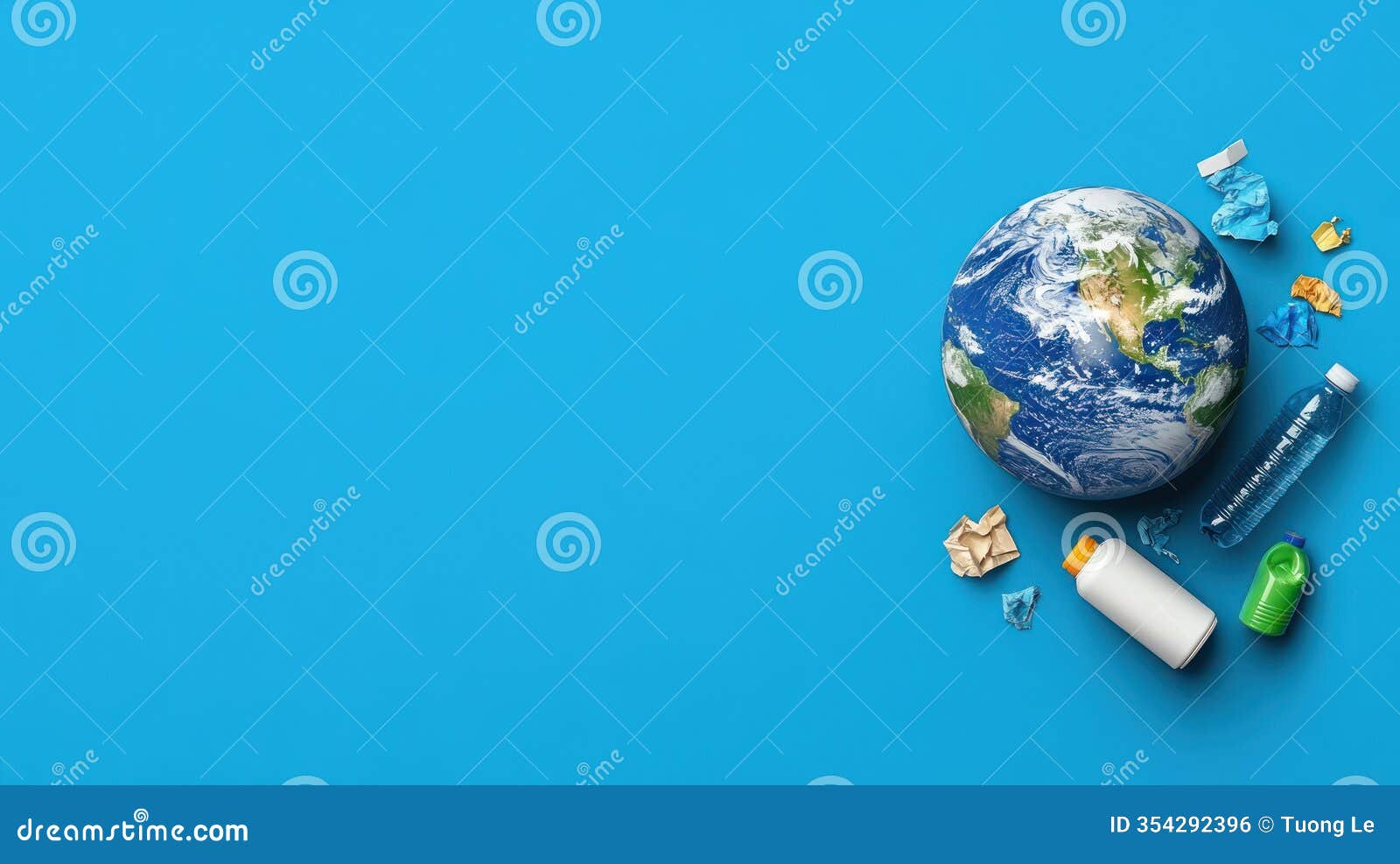 Ecological Crisis: Planet Earth Overwhelmed by Trash on Blue Background ...