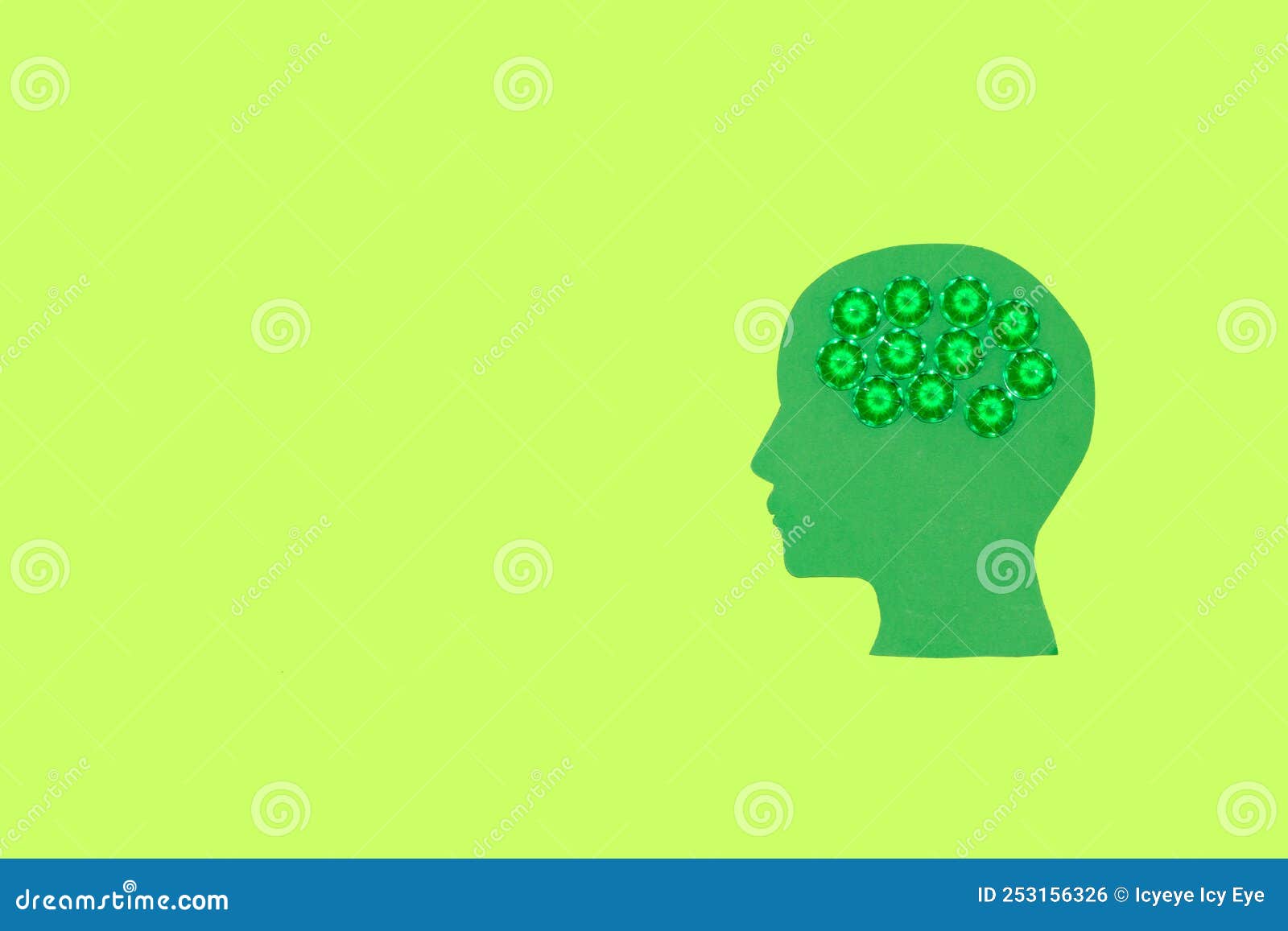 Ecological Design, Green Head with Green Brain on Green Background ...