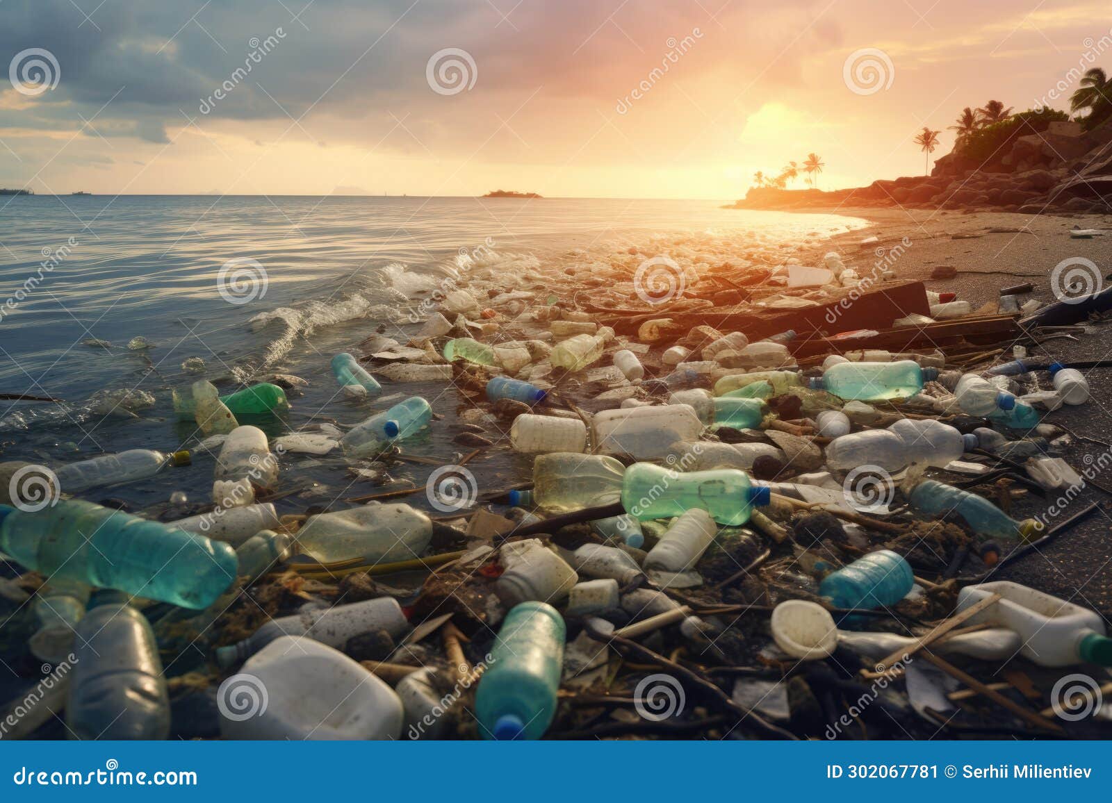 Ecological Disaster. Plastic Water Bottles Pollution on the Seashore ...