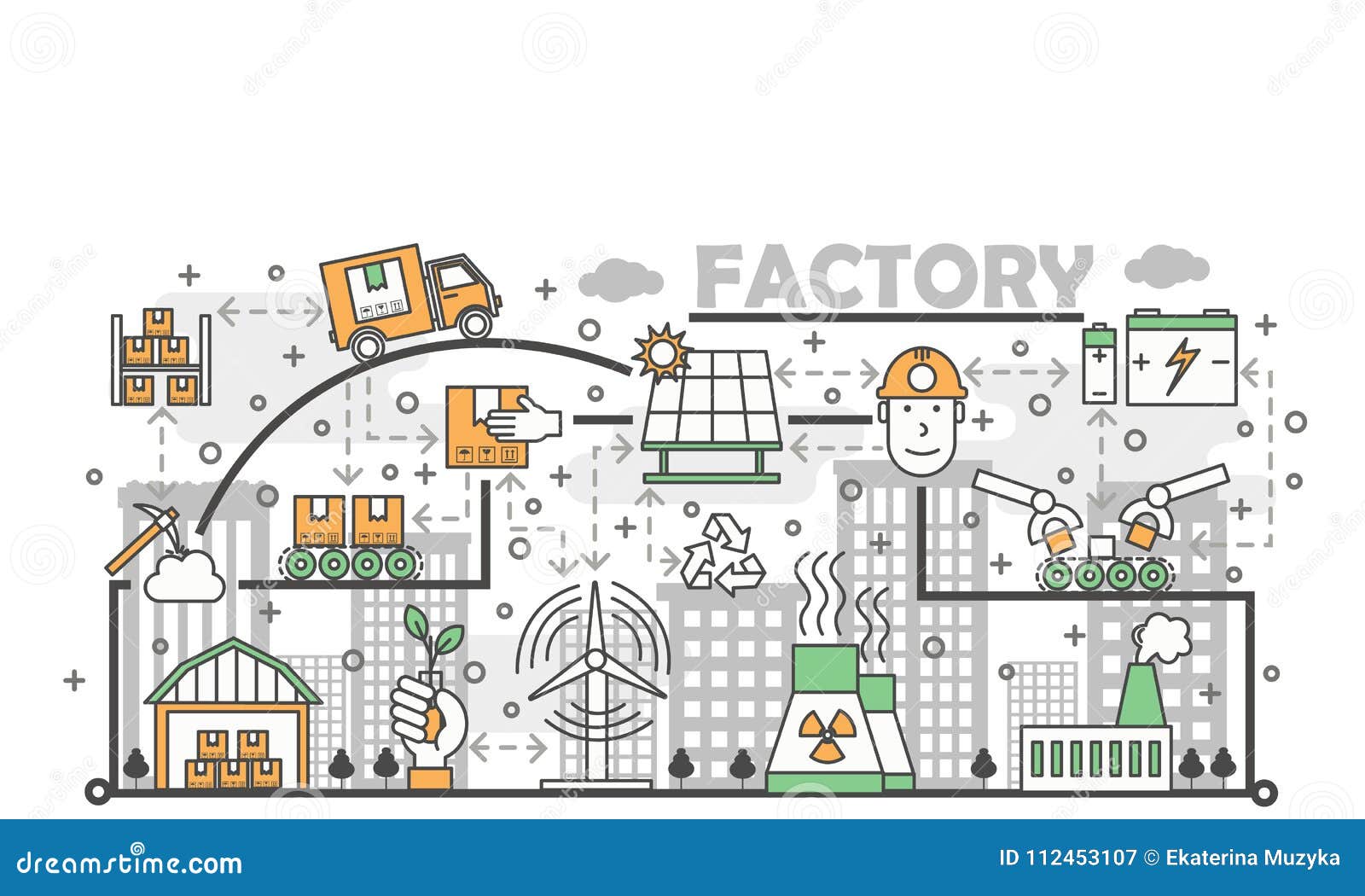 Ecological Factory Concept Vector Flat Line Art Illustration Stock ... Ecological Factory Concept Vector Flat Line Art Illustration Stock ...