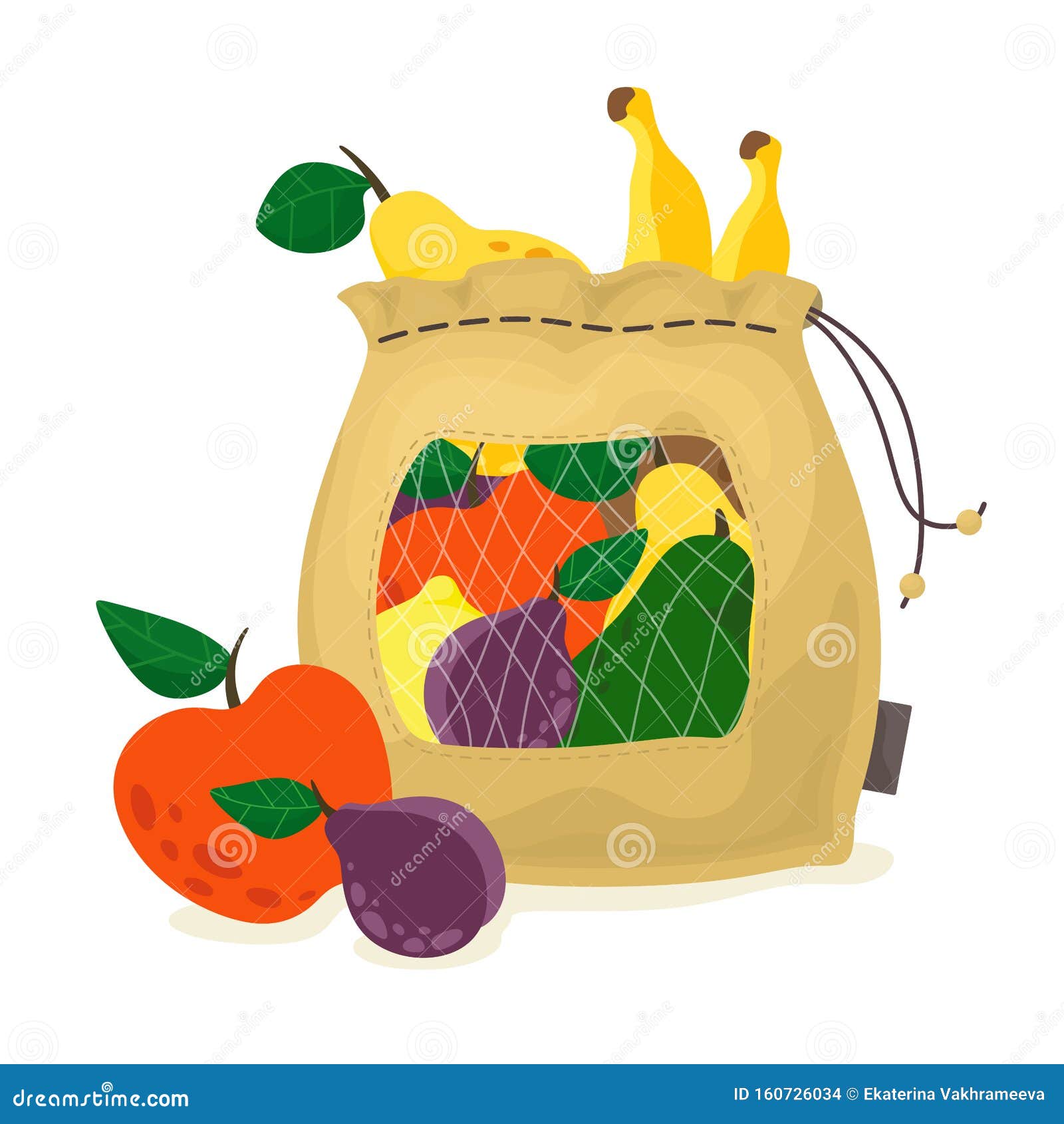 Ecological Fruit Bag. Vector Isolate in Cartoon Flat Style. Say No To ...