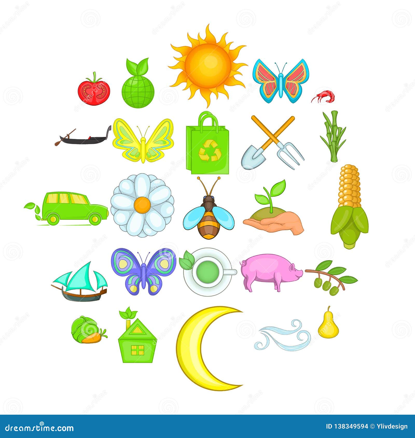 Ecological Icons Set, Cartoon Style Stock Vector - Illustration of ...