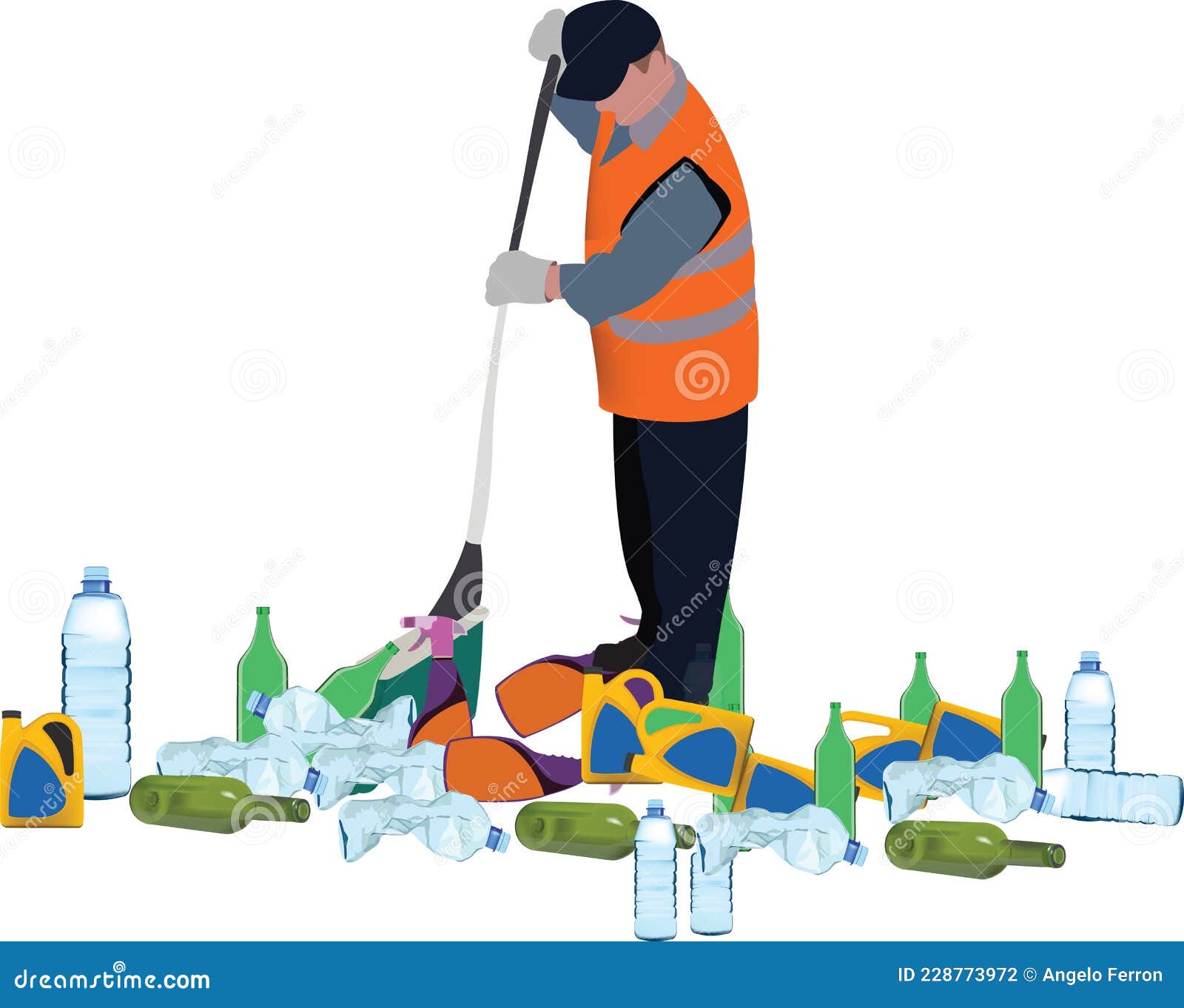 Person in Ecological Operator Uniform with Broom Stock Vector ...
