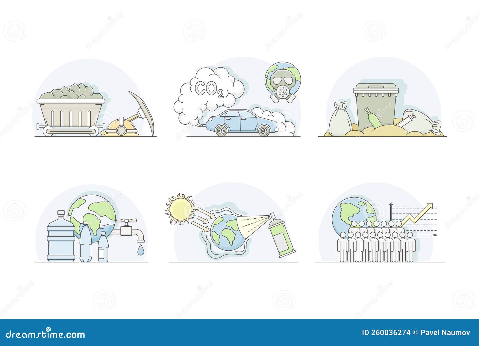 Ecological Problems Set. Global Warming, Population Growth, Coal Mining ...